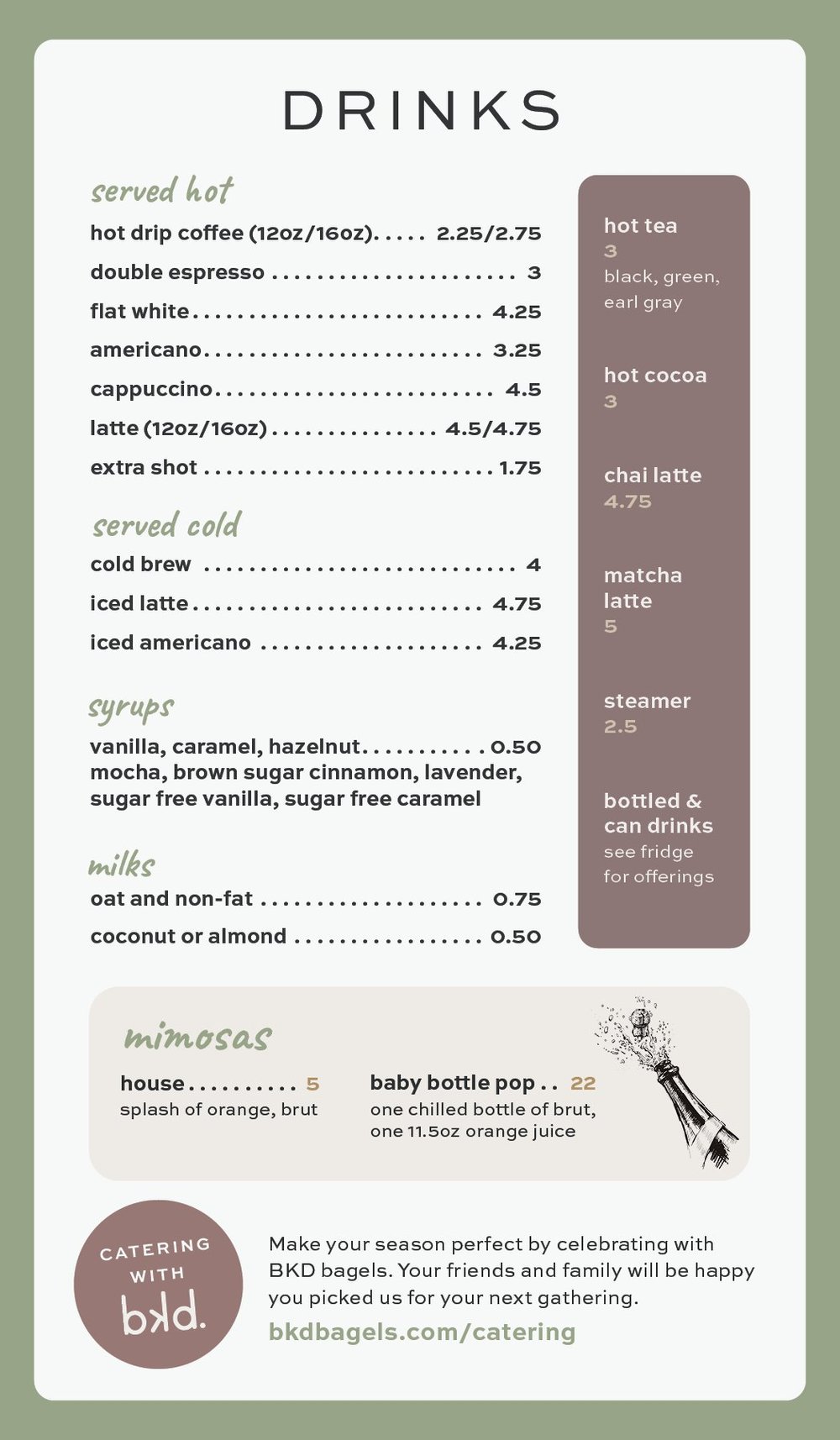 Menu 1 — Baked Bagels