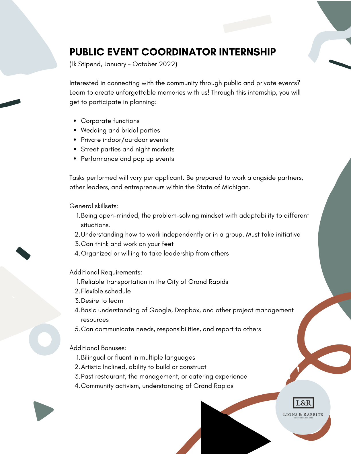 Intern Open Call — Lions & Rabbits Center for the Arts