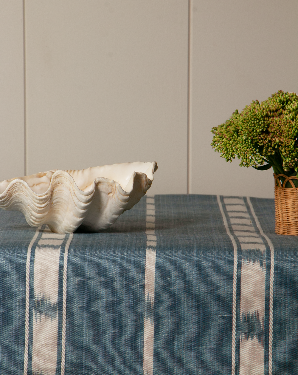 Ikat Stripe, Ivory/Blue — Mahala Textiles