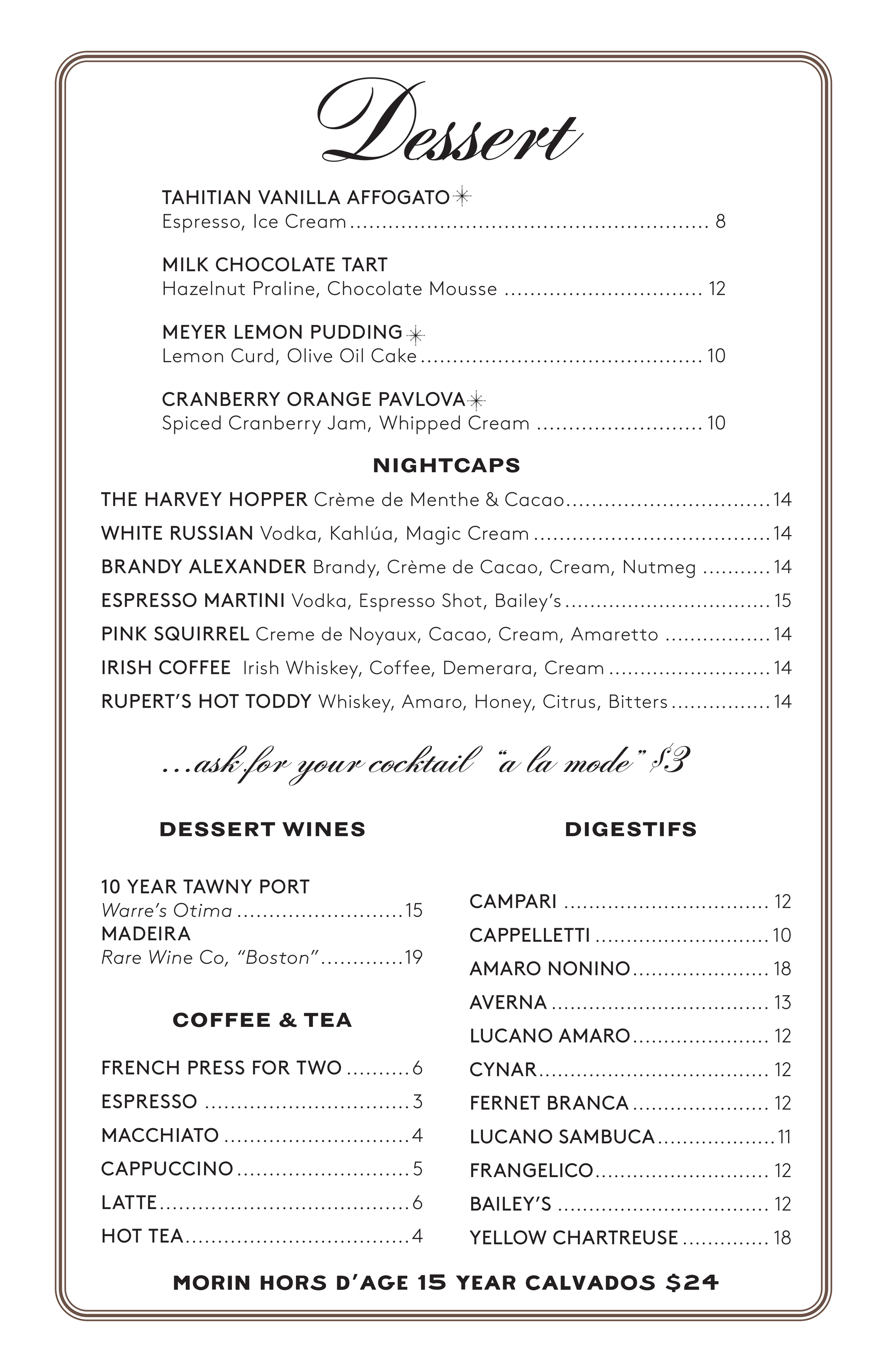 Menu — The Harvey House