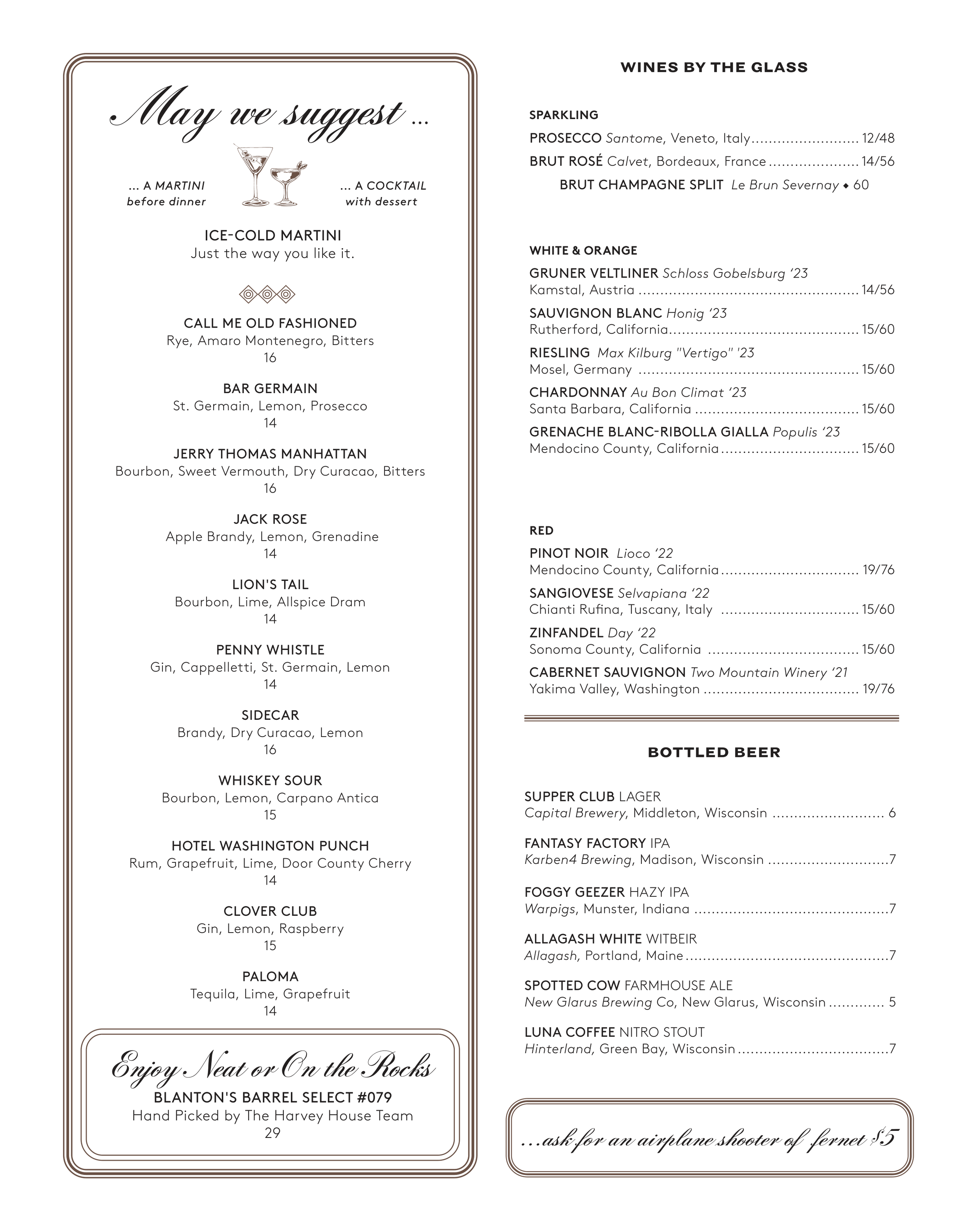 Menu — The Harvey House