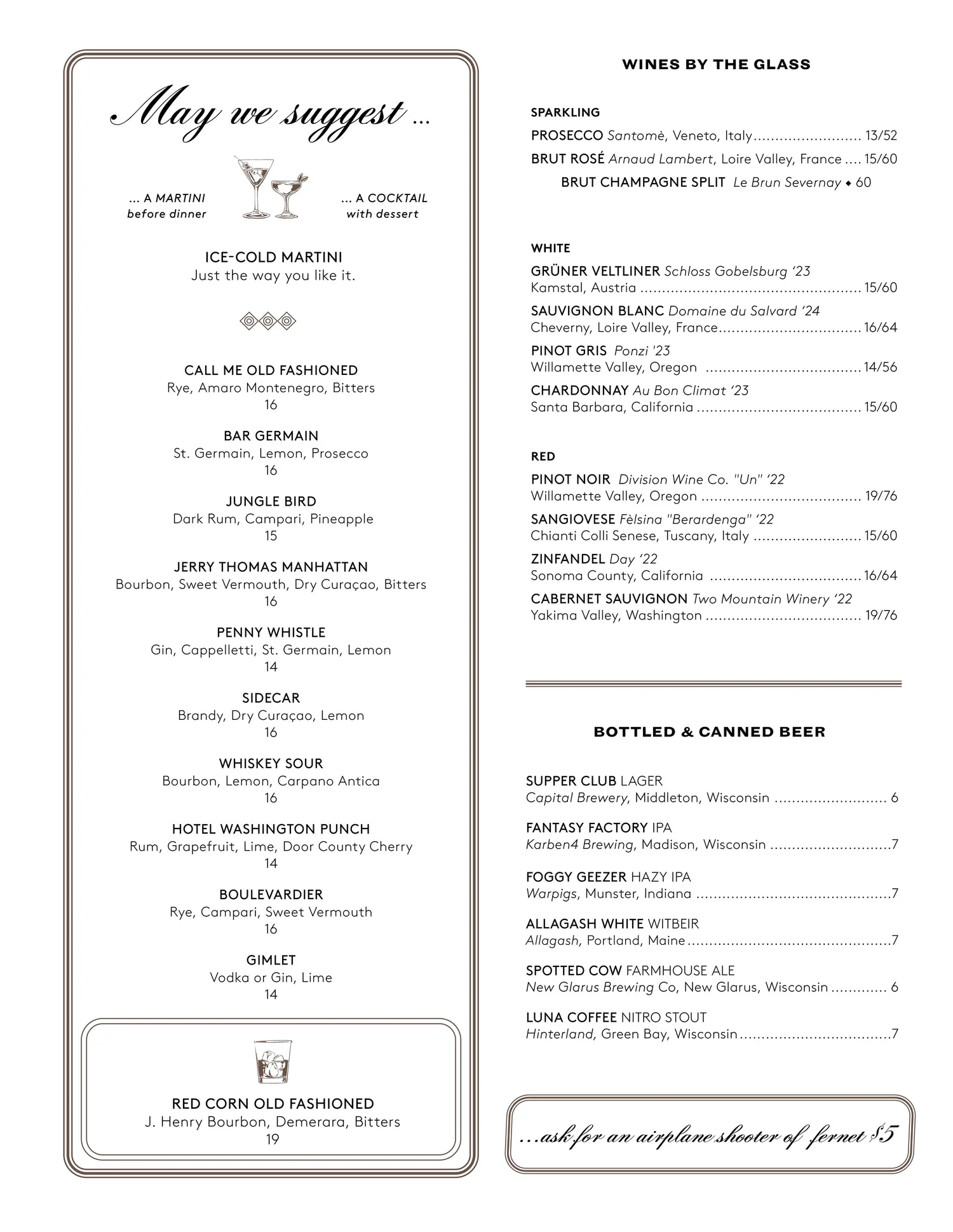 Menu — The Harvey House