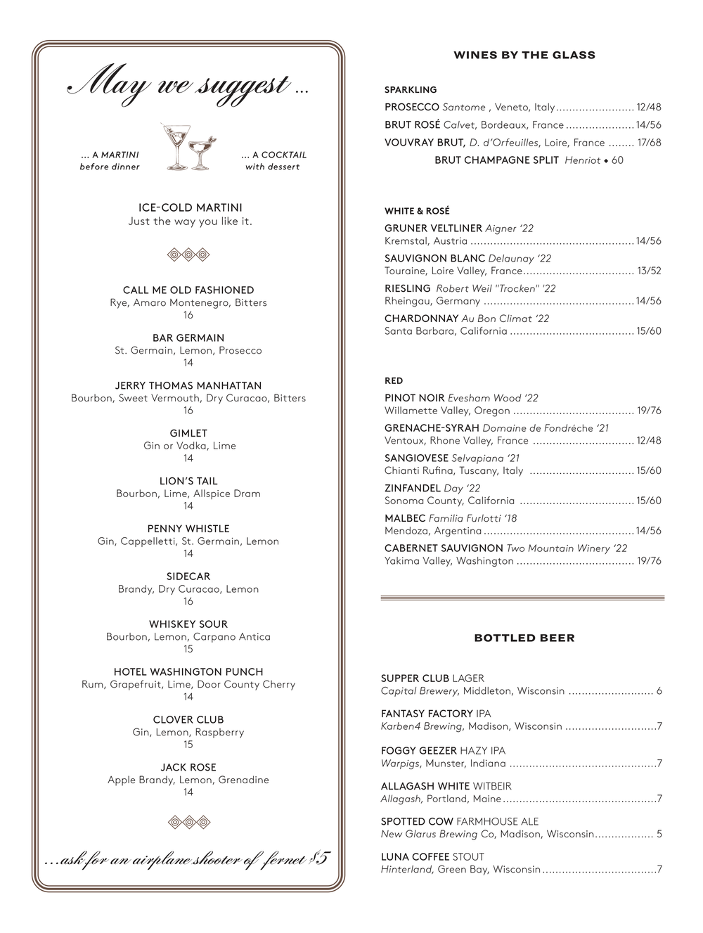 Menu — The Harvey House