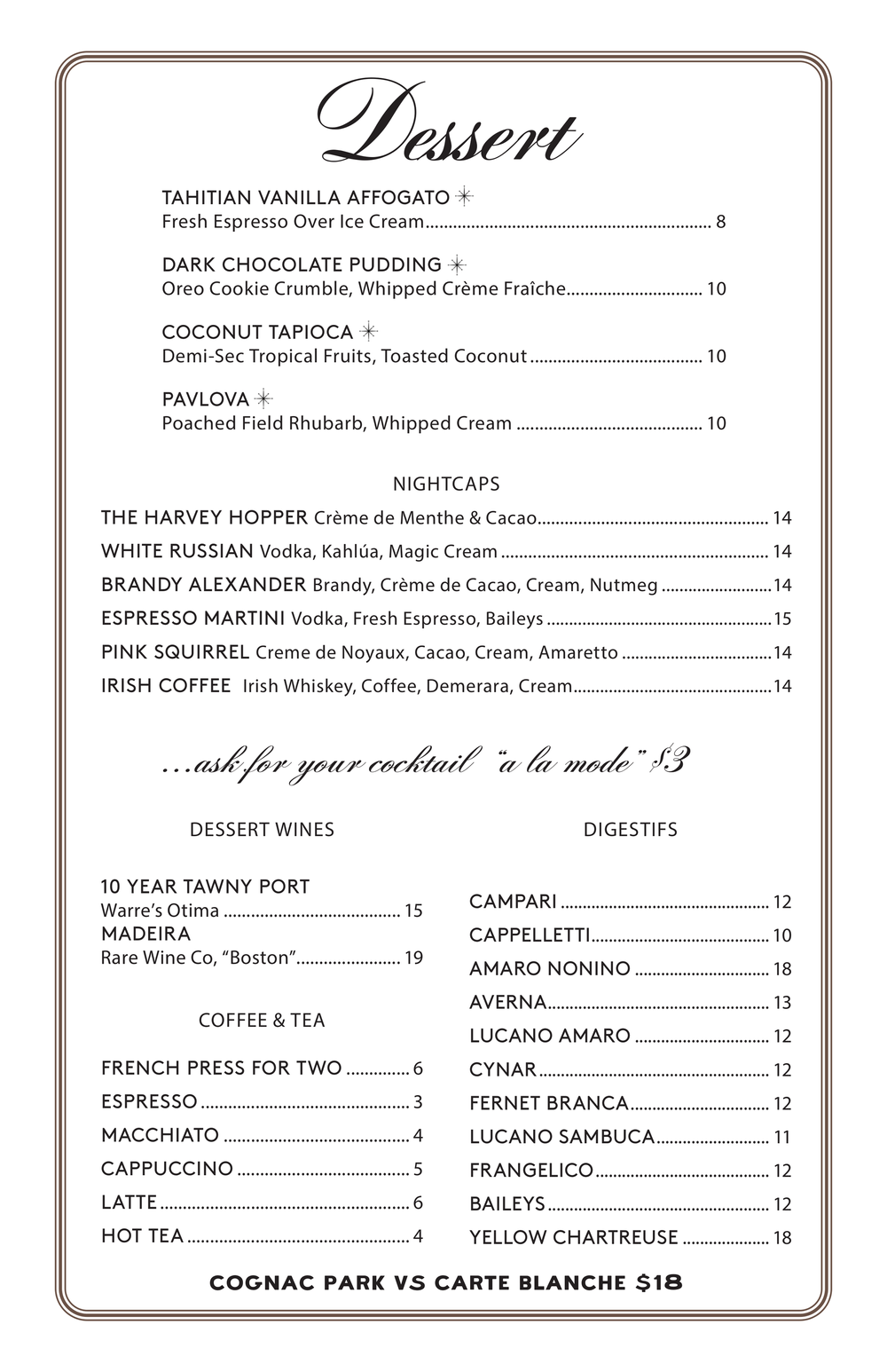 Menu — The Harvey House