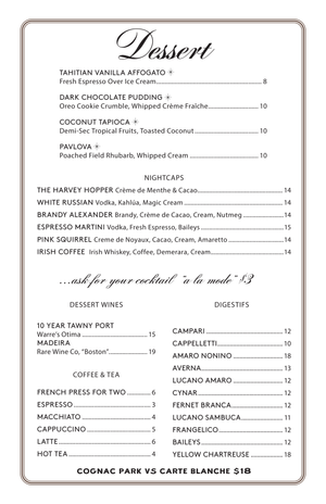 Menu — The Harvey House