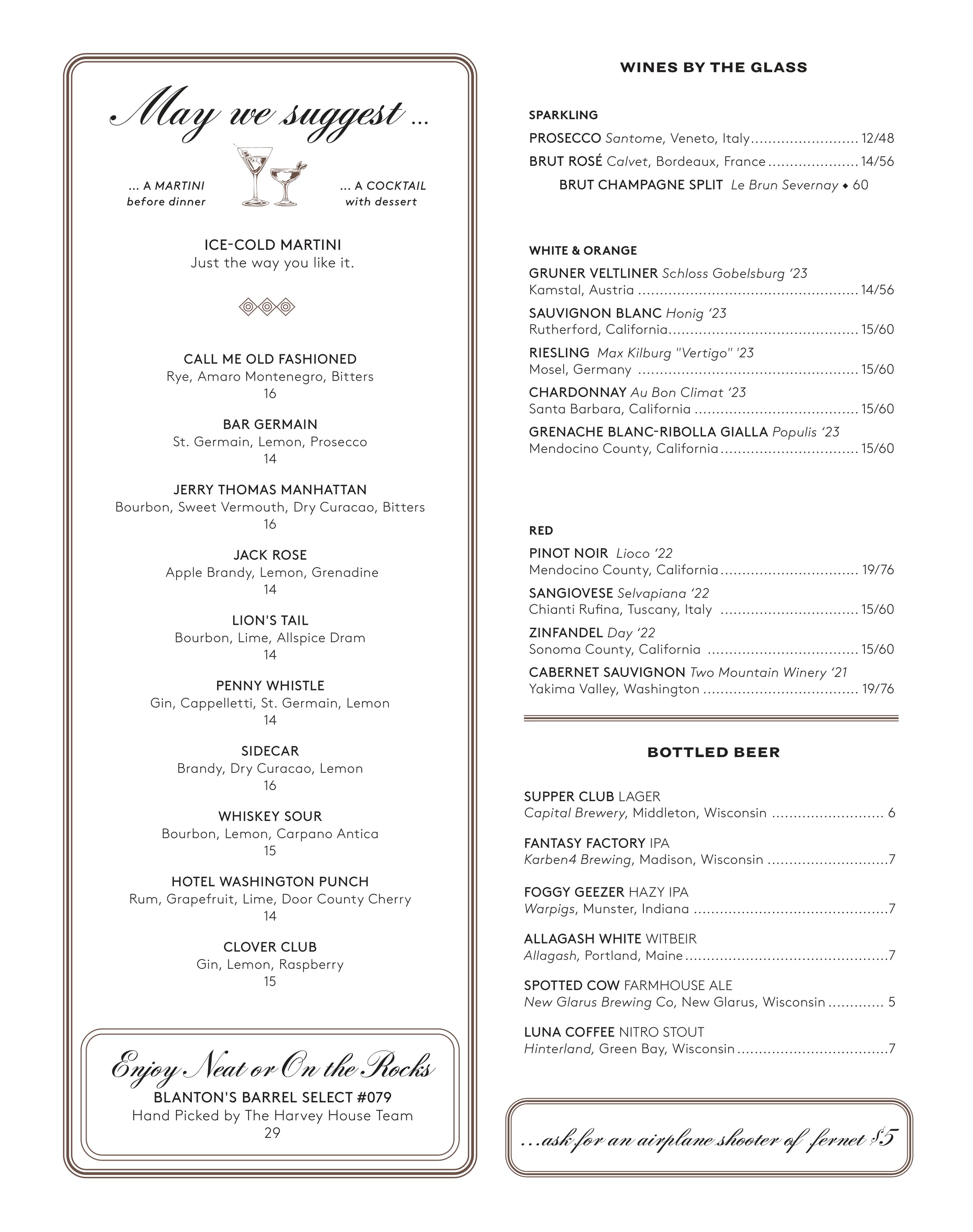 Menu — The Harvey House