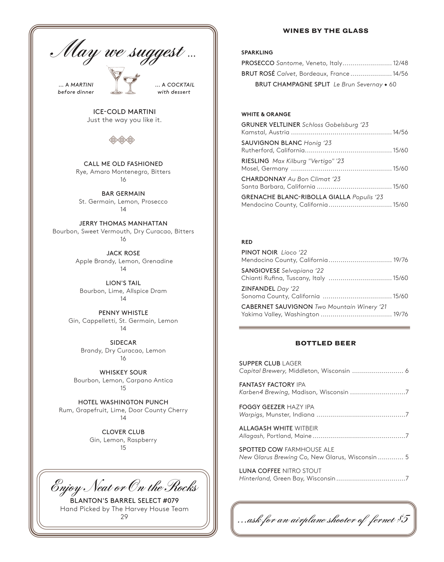 Menu — The Harvey House