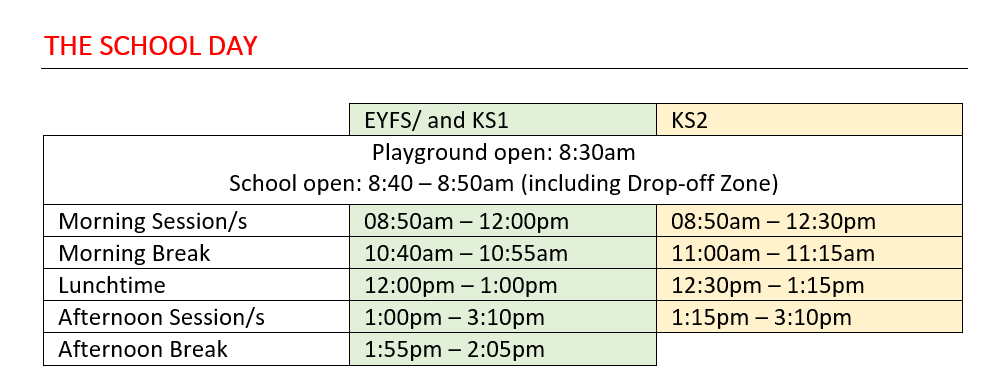 Opening and Closing Times — Hampreston CE VA First School