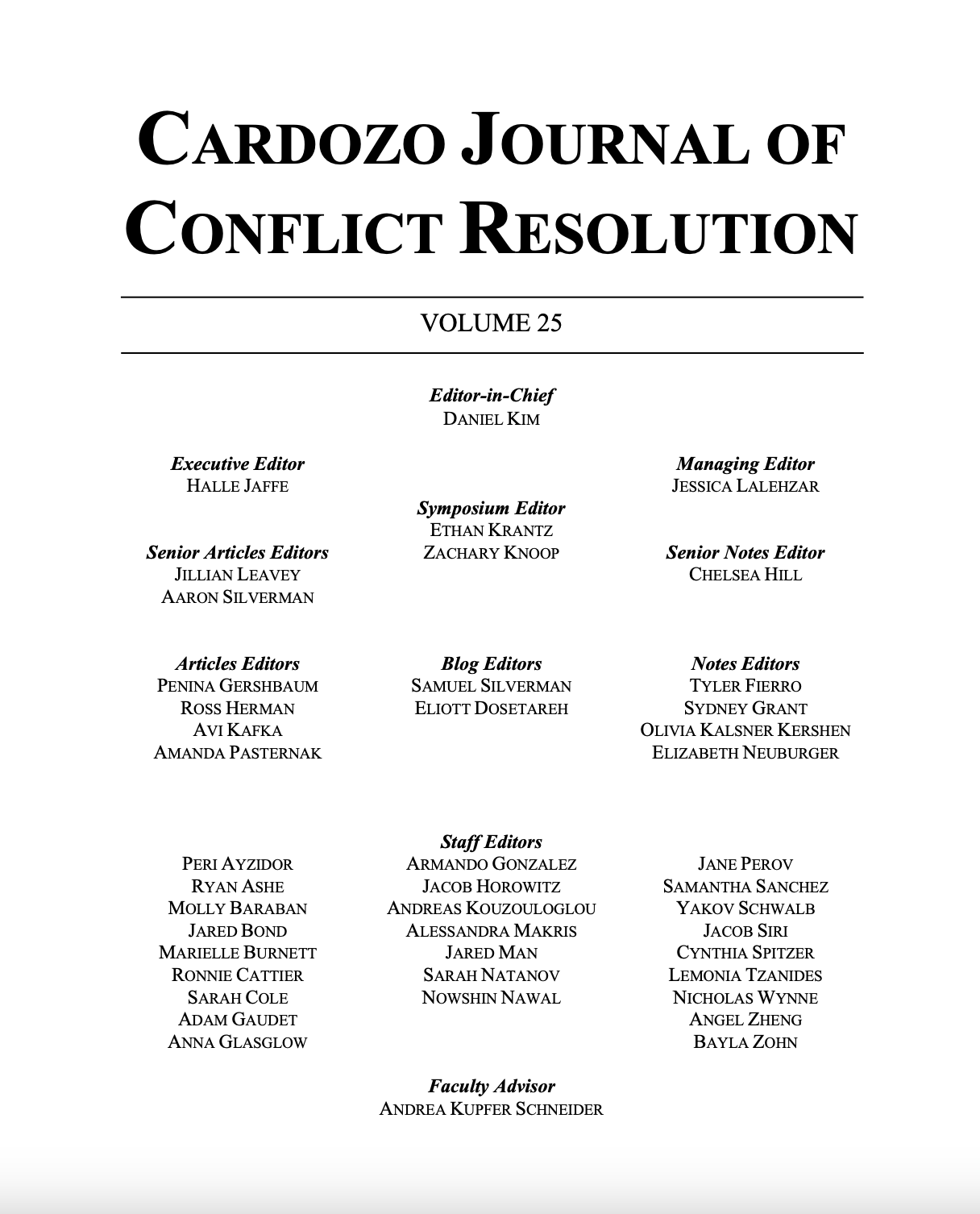 Masthead — Cardozo Journal of Conflict Resolution