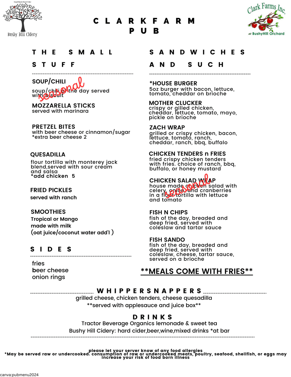 Menu — Clark Farms at Bushy Hill