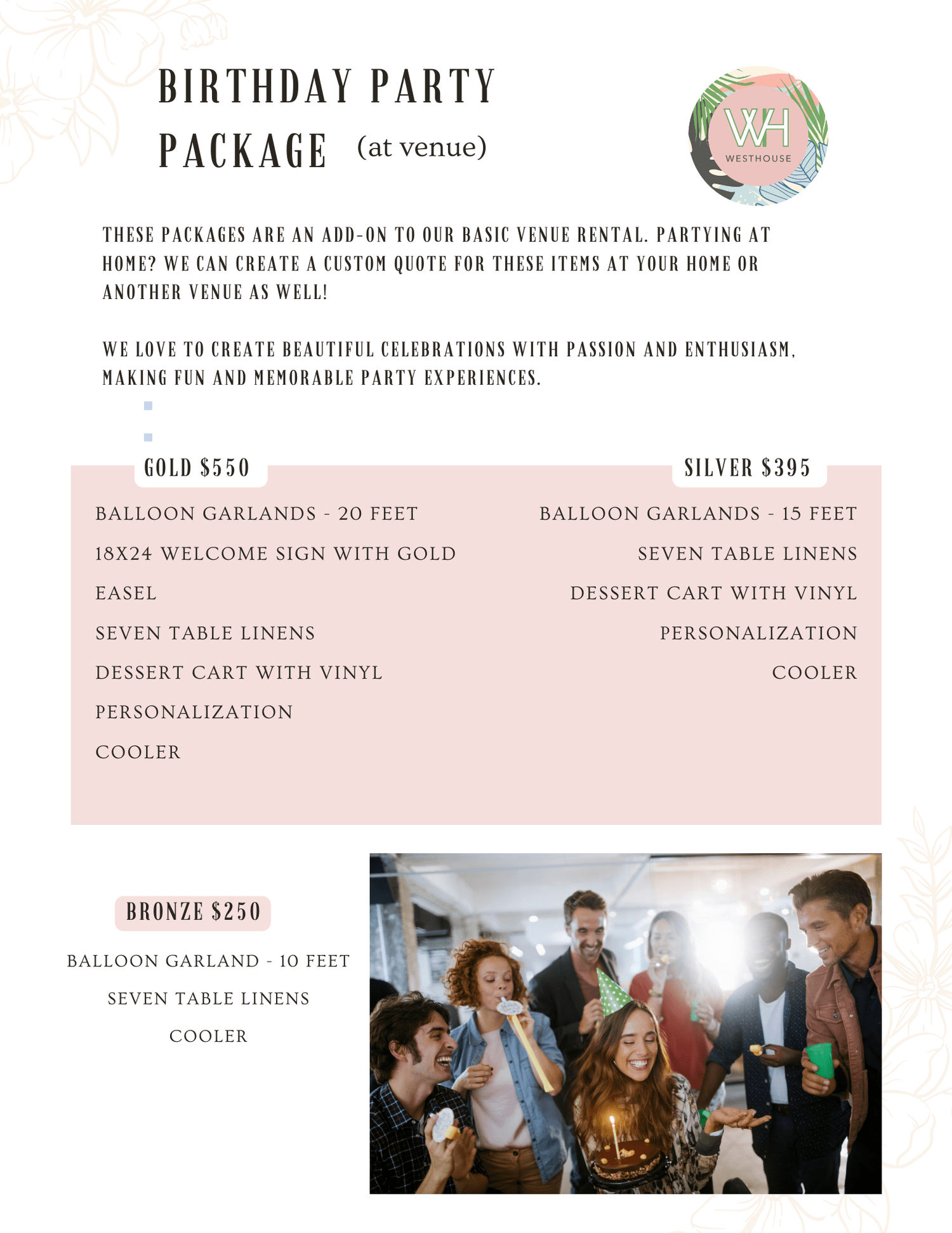 Birthday Party Package — Westhouse Events