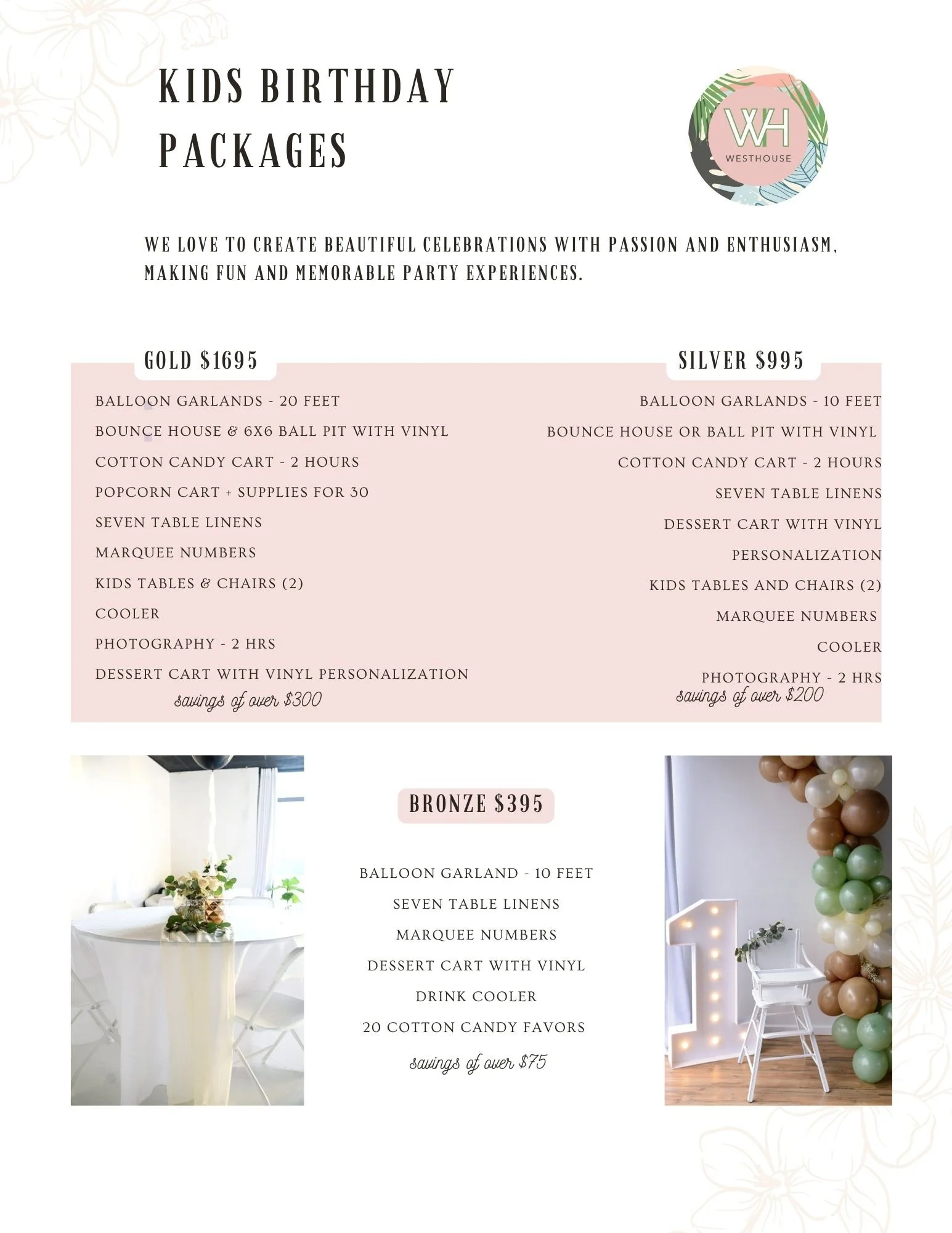 Kids Birthday Party Packages — Westhouse Events