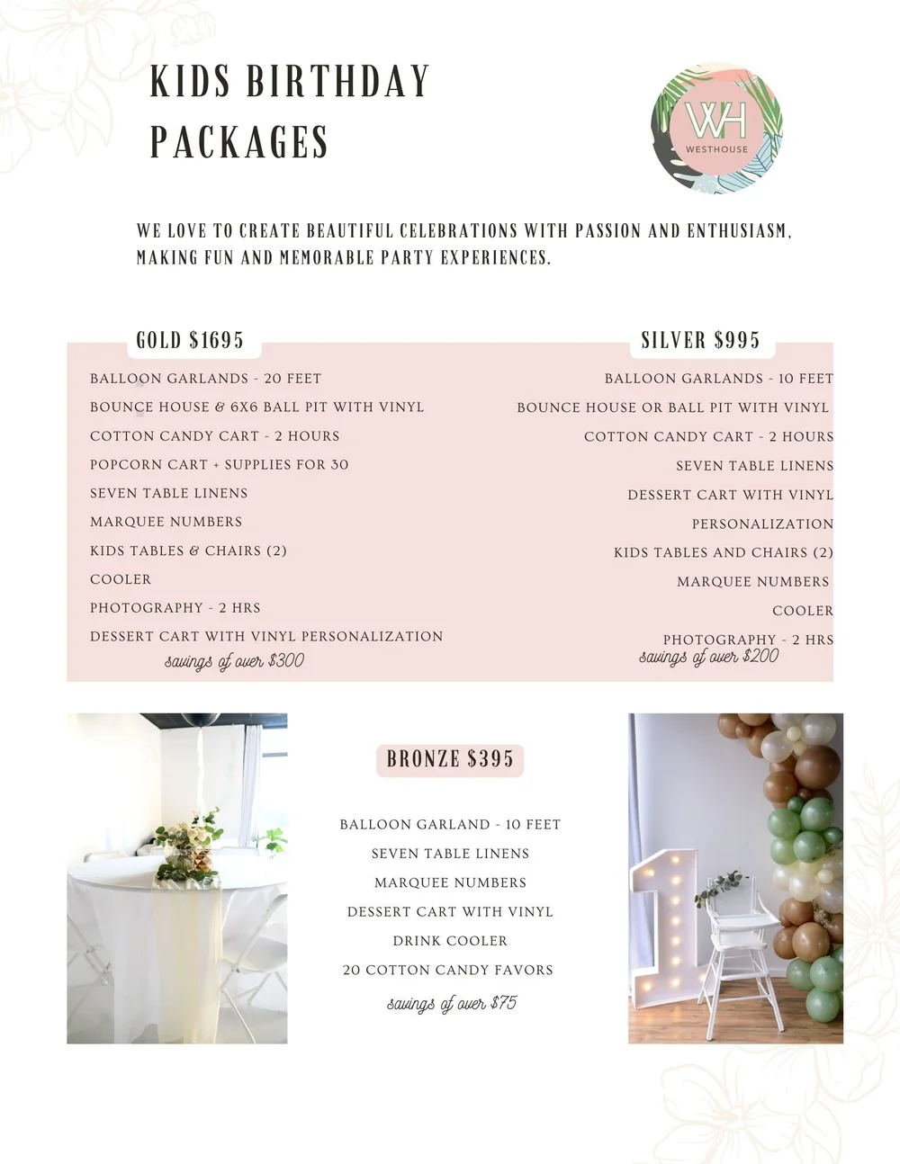 Kids Birthday Party Packages — Westhouse Events