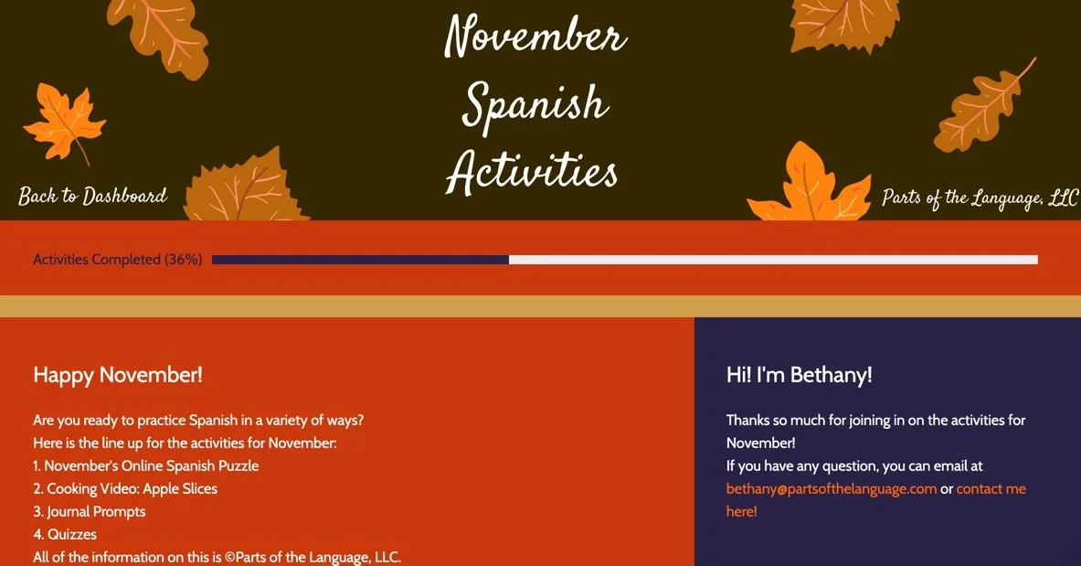 Monthly Activities — Parts of the Language, LLC