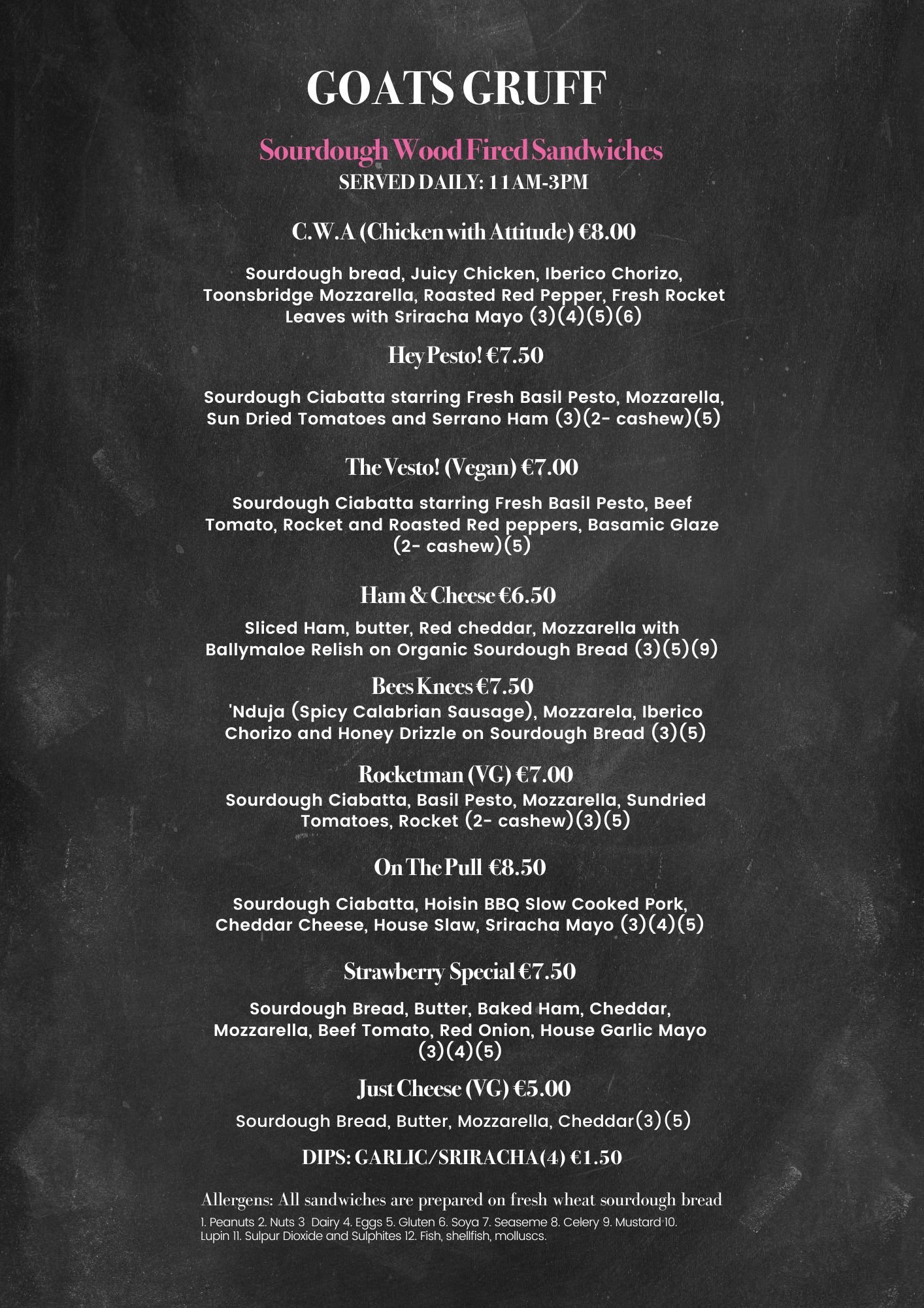 Menus — Goats Gruff Dublin