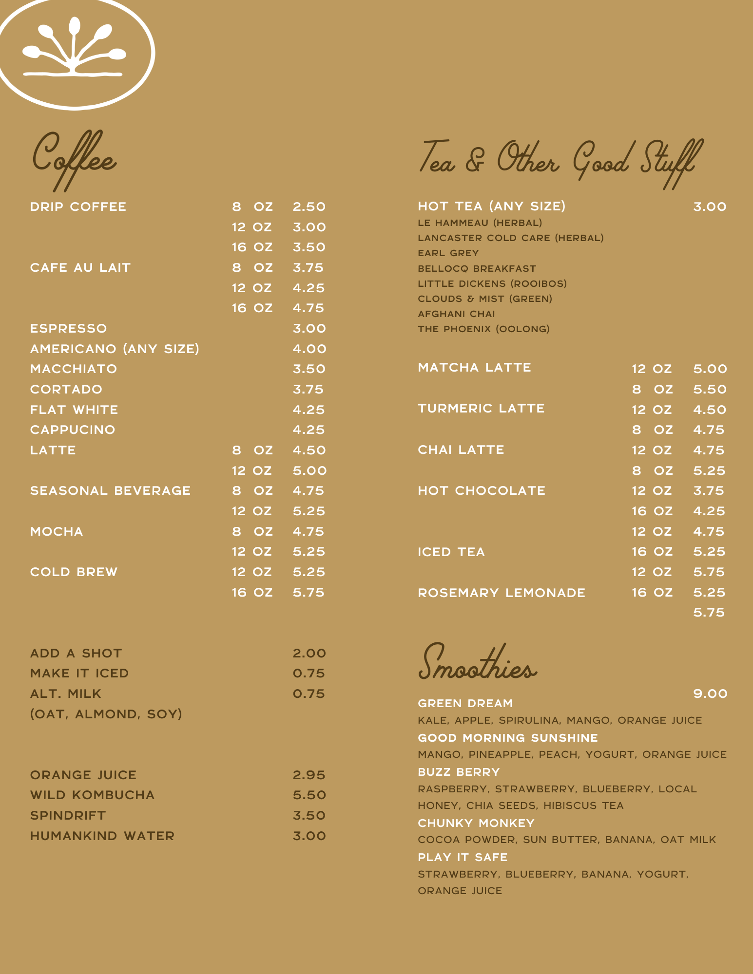 Café Menu — Moss Café New York