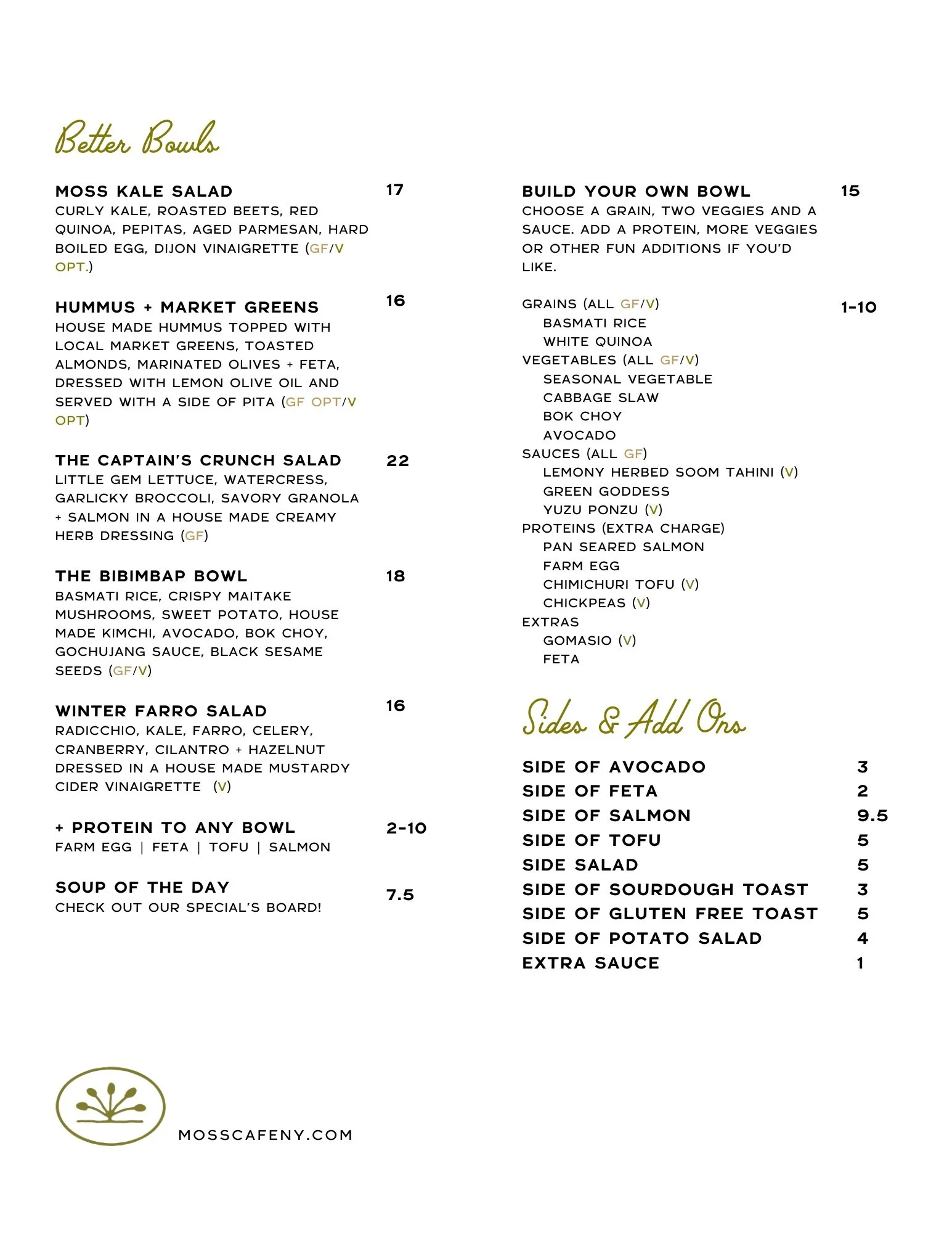 Café Menu — Moss Café New York