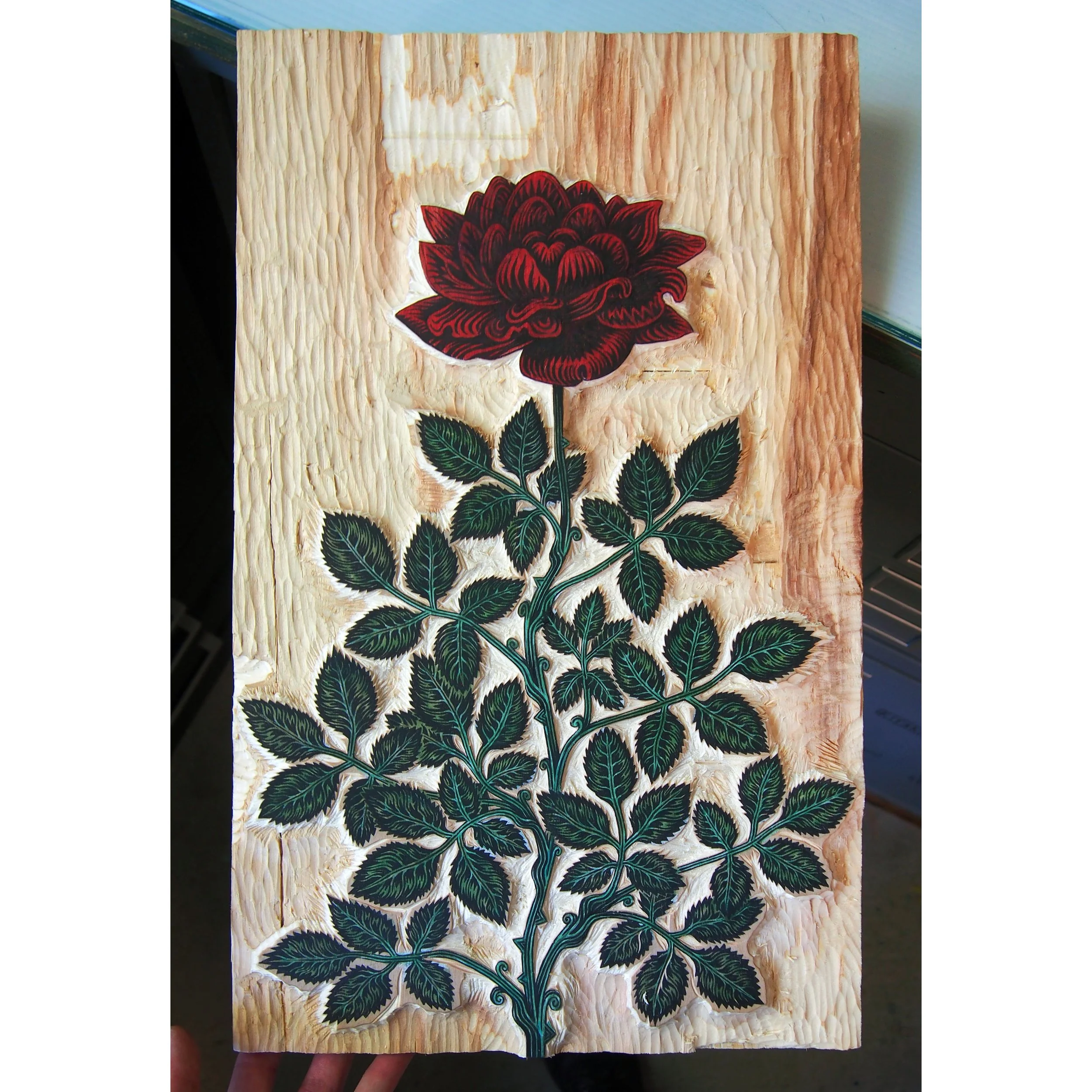"GLOWING ROSE" Color Woodcut Print by Valerie Lueth | Tugboat Printshop ...