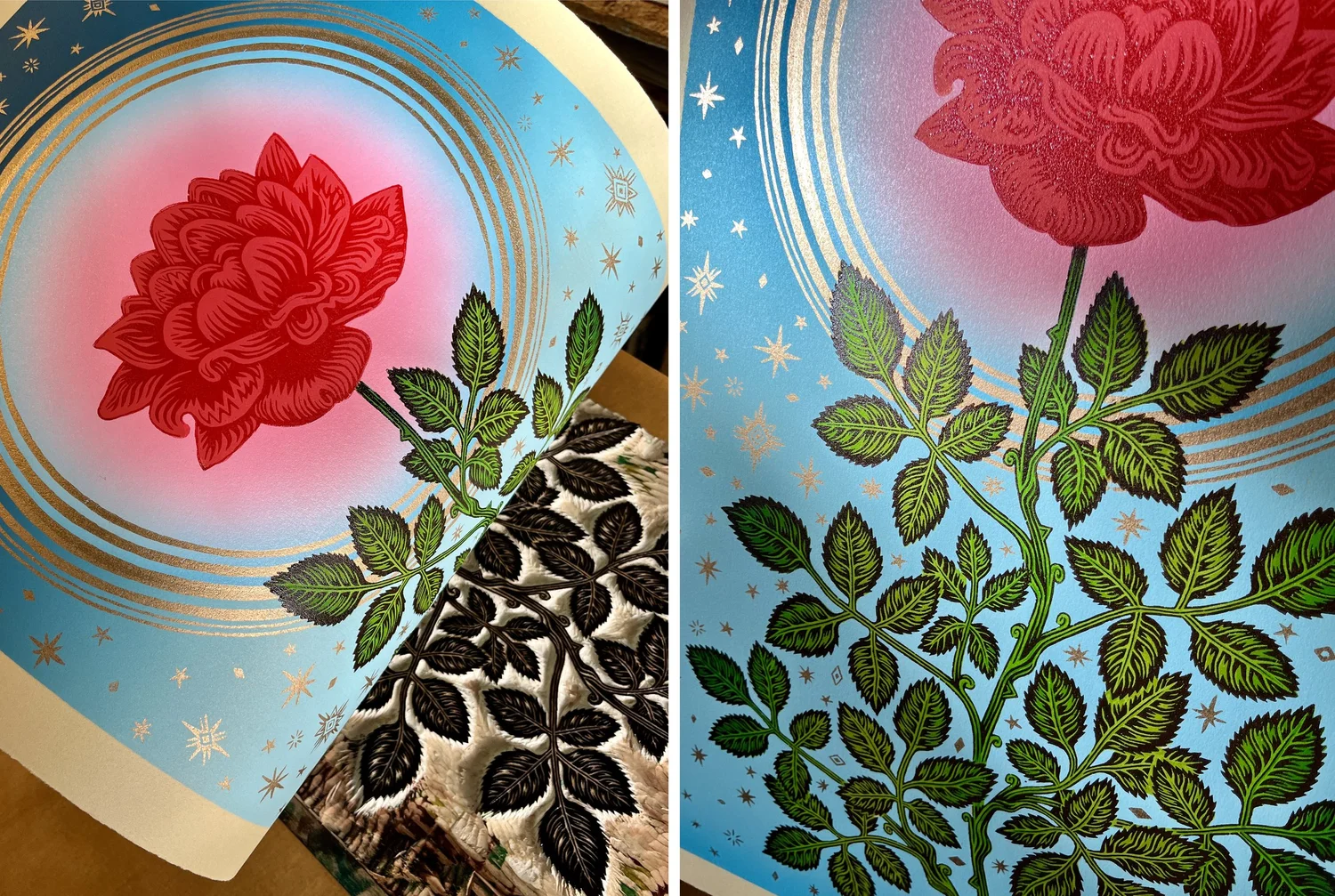 "GLOWING ROSE" Color Woodcut Print by Valerie Lueth | Tugboat Printshop ...