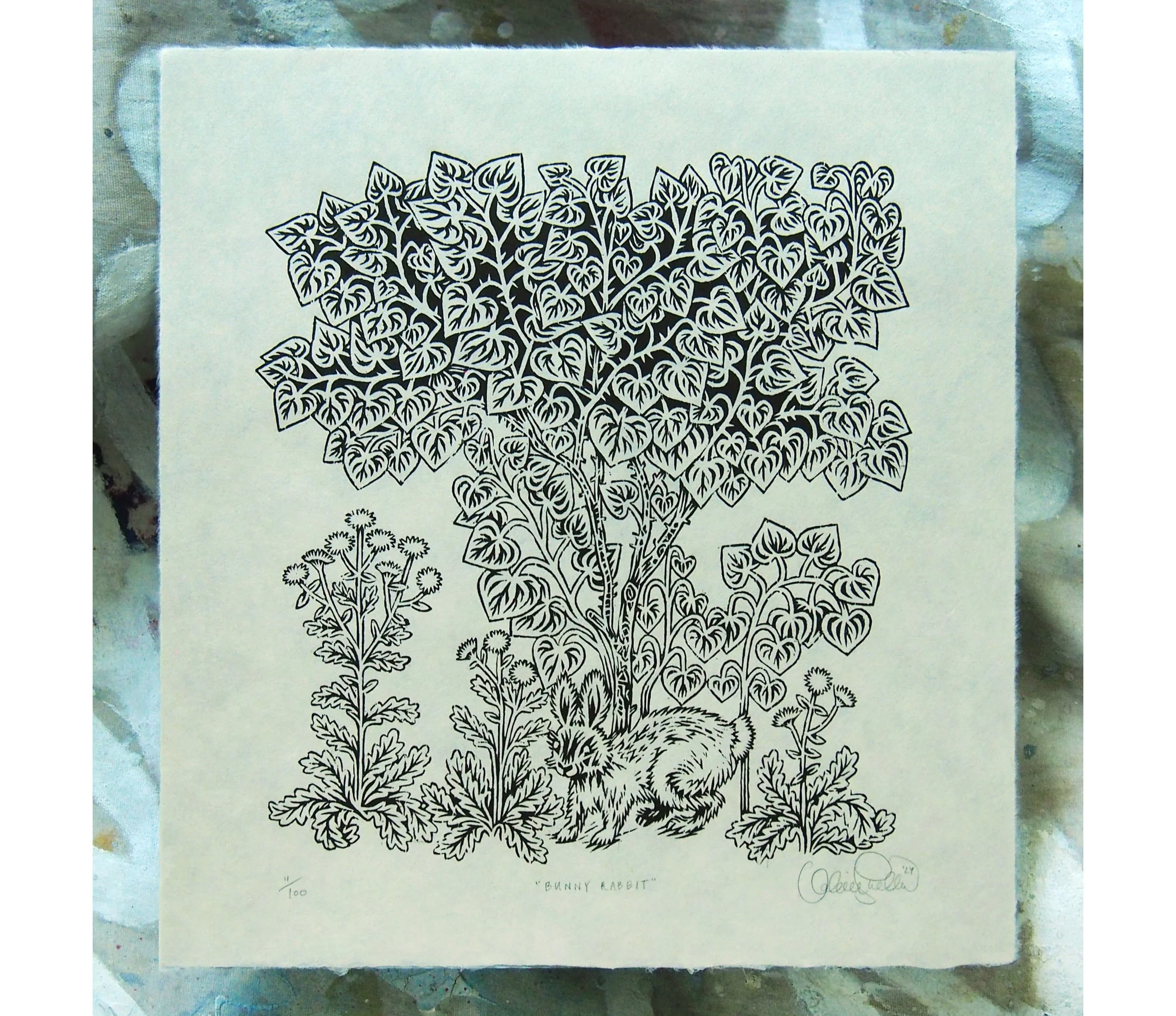 "BUNNY RABBIT" Woodcut Print by Tugboat Printshop — Tugboat Printshop