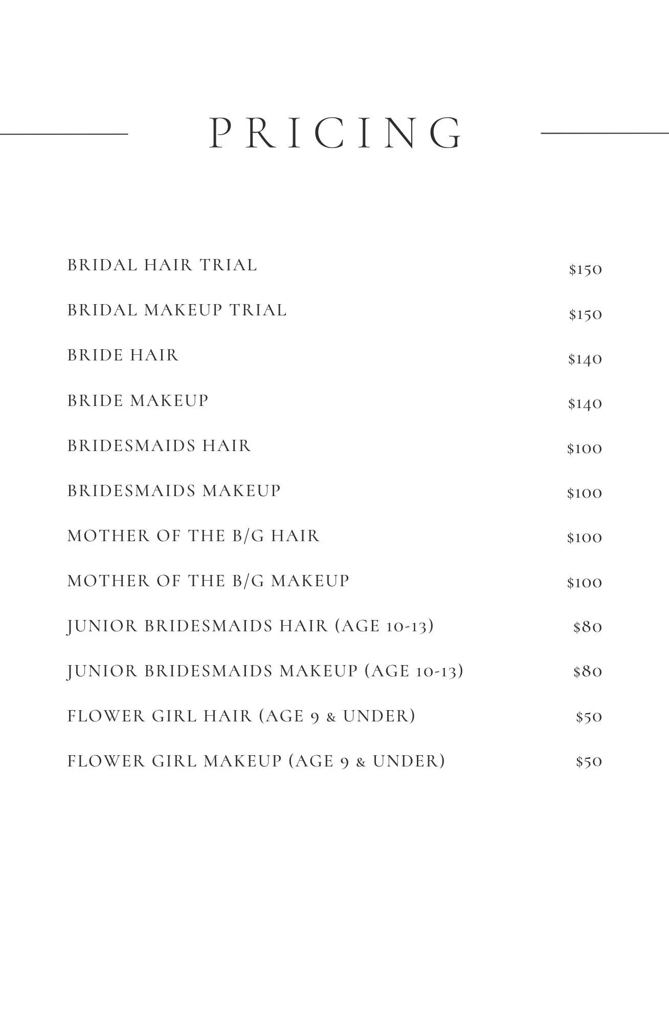 Pricing — Wild Tress Hair & Makeup