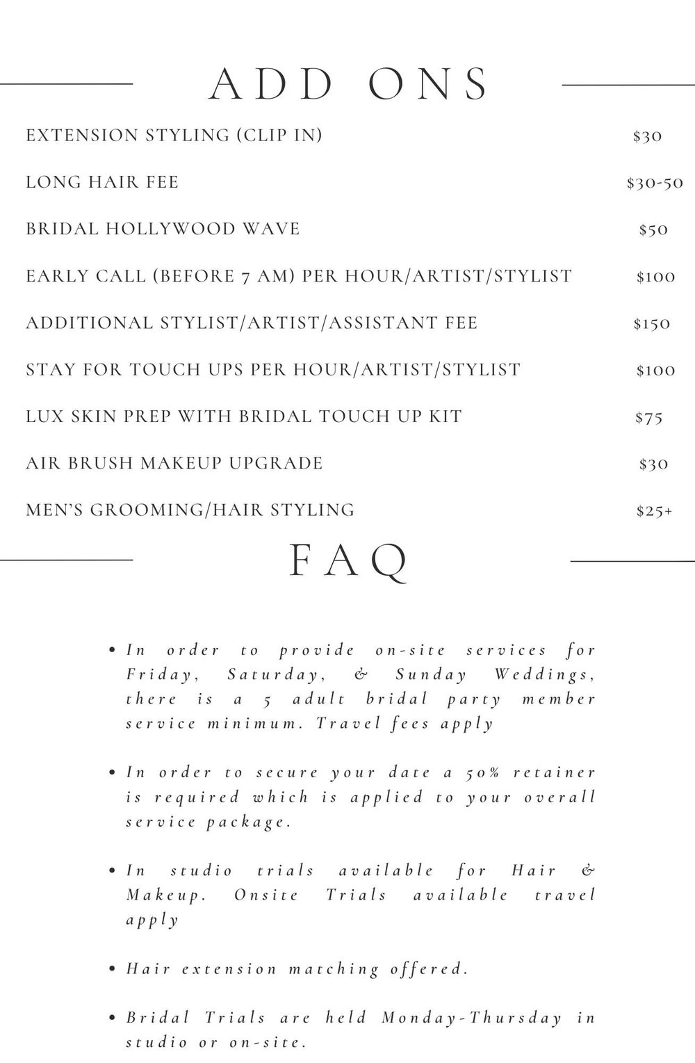 Pricing — Wild Tress Hair & Makeup