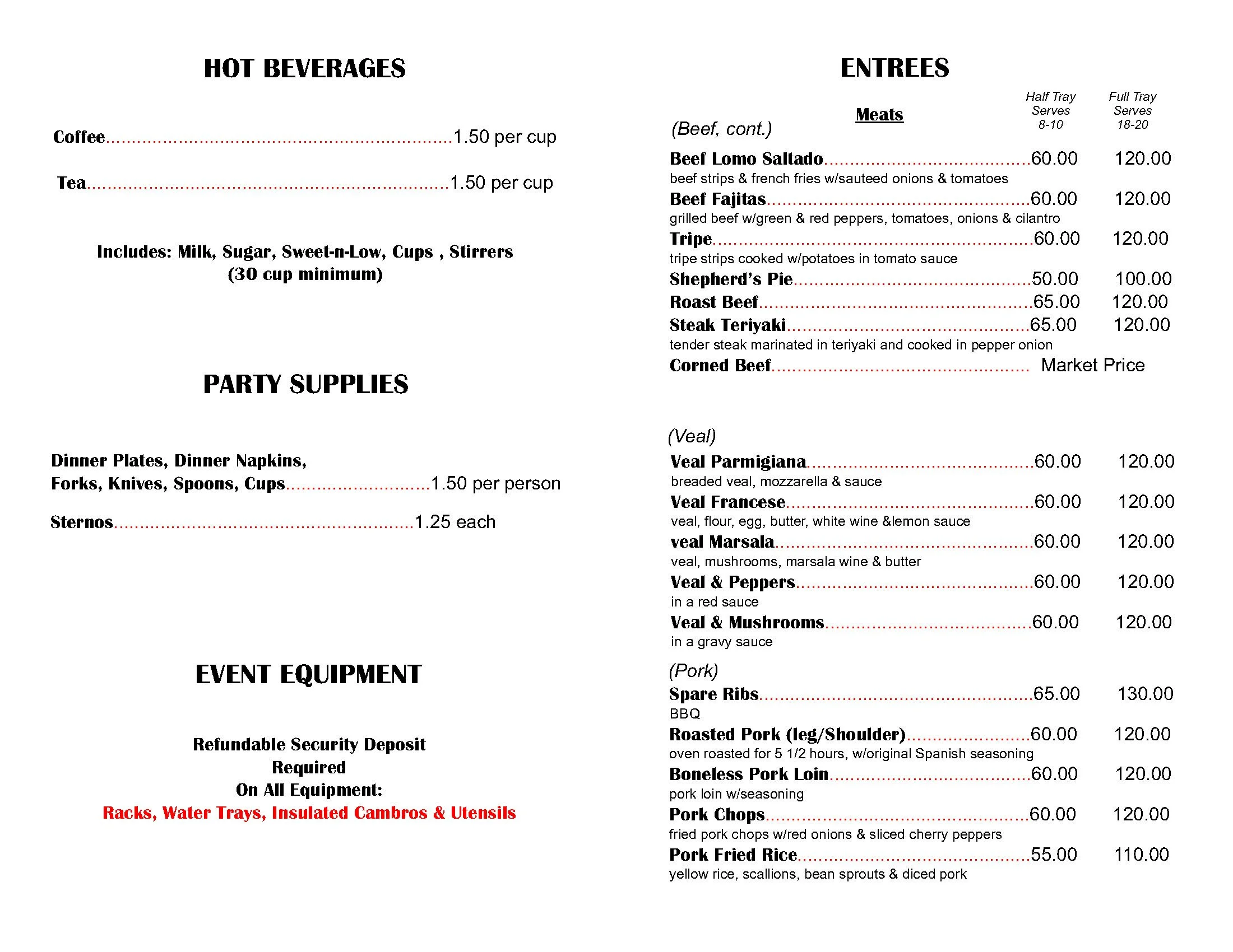 Catering Menu — Marini's Deli