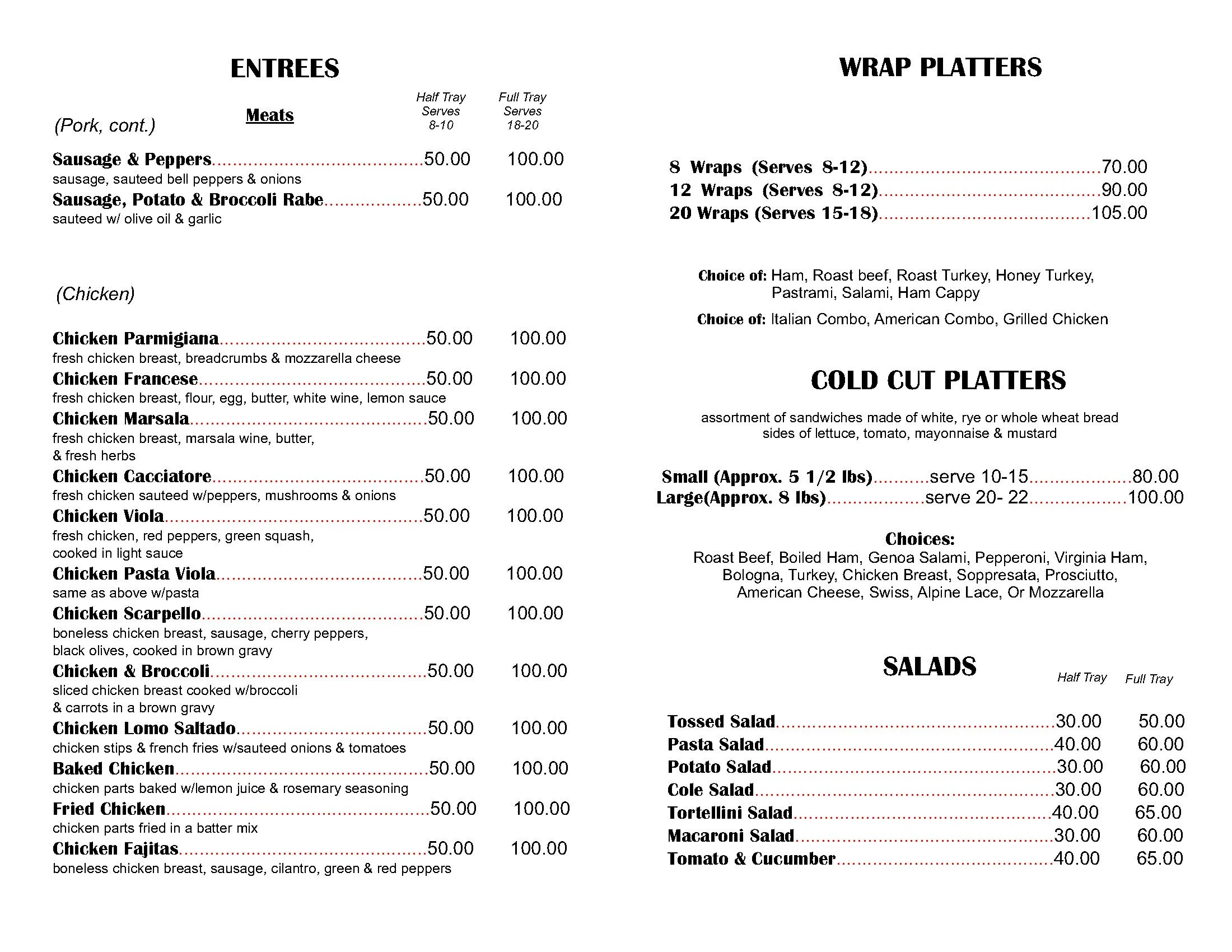 Catering Menu — Marini's Deli