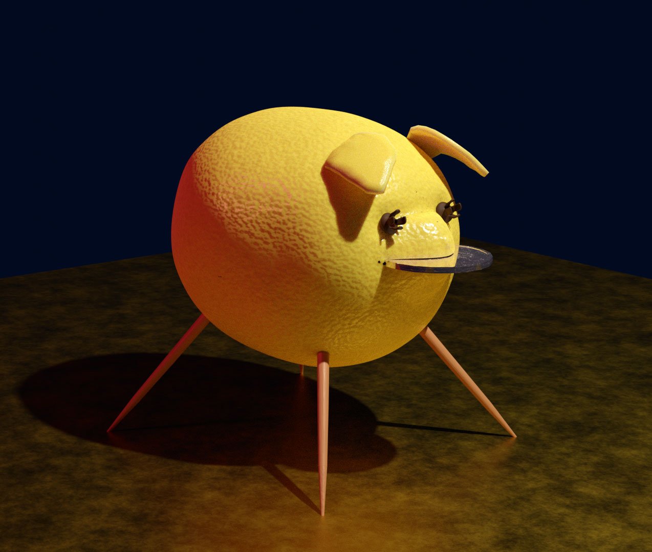Lemon Pig Render — Opalescent Eel Illustration & Design