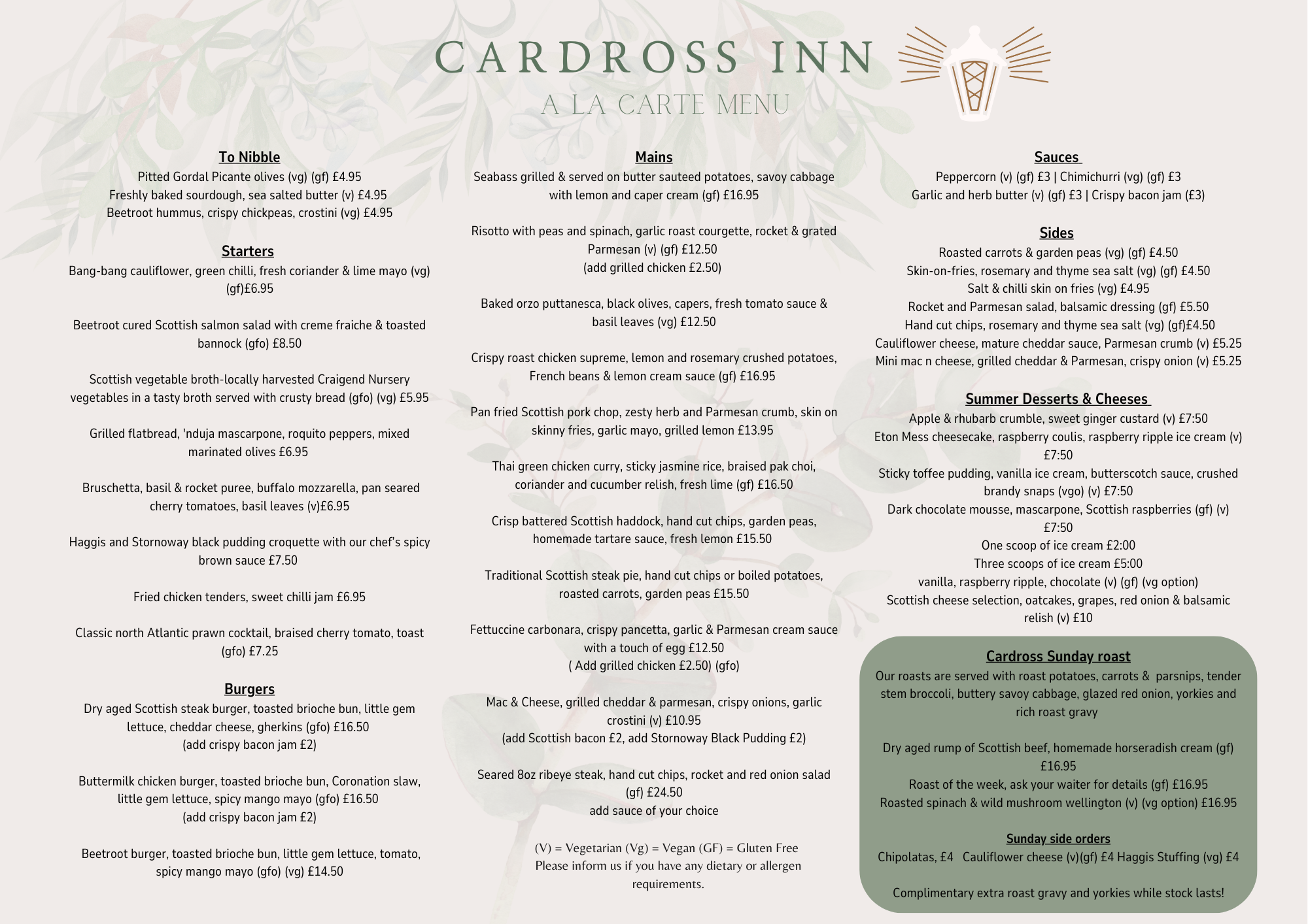 Menu — The Cardross Inn