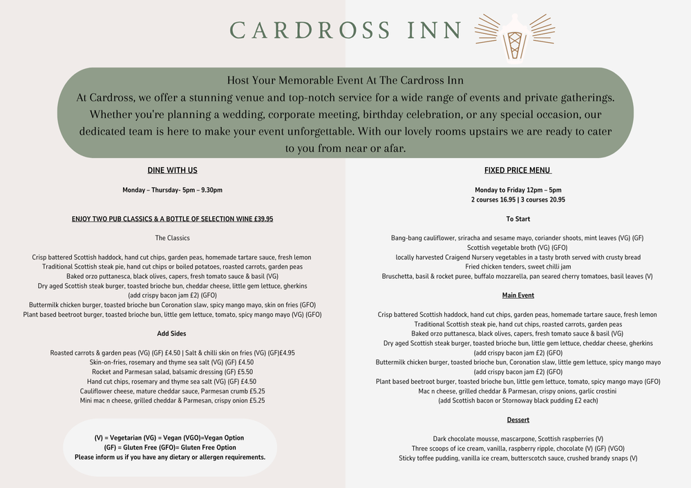 Menu — The Cardross Inn