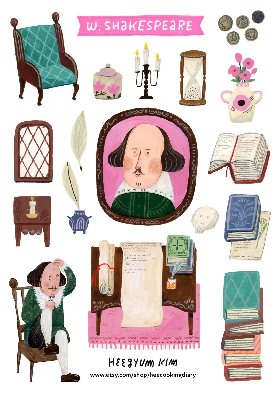 William Shakespeare, illustrated portrait — Heegyum Kim Illustration