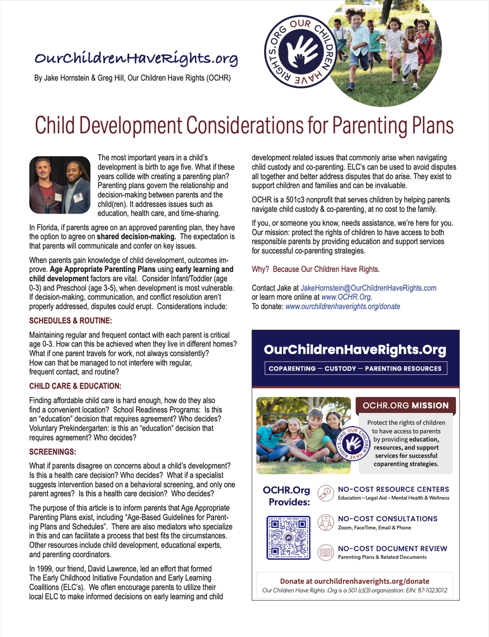 Child Development Considerations For Parenting Plans — Our Children ...