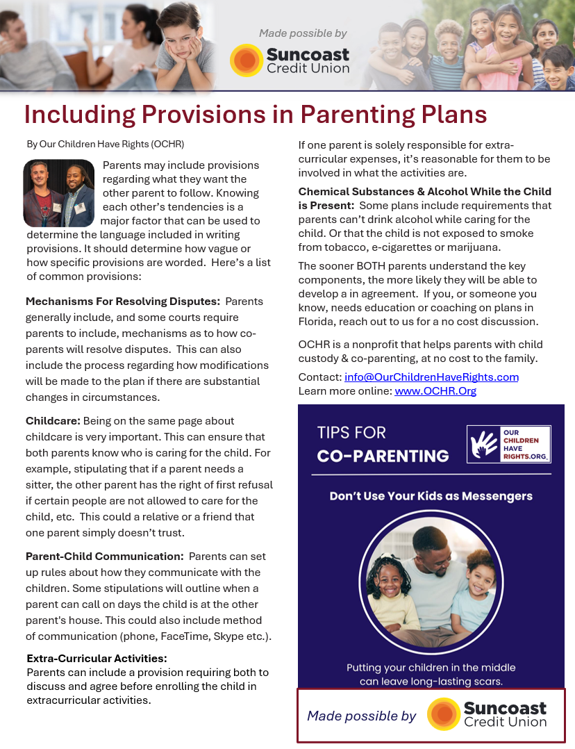 Including Provisions in Parenting Plans — Our Children Have Rights .Org ...