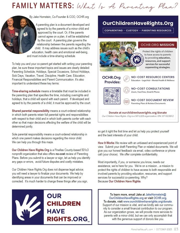 Family Matters: What is a Parenting Plan? — Our Children Have Rights ...