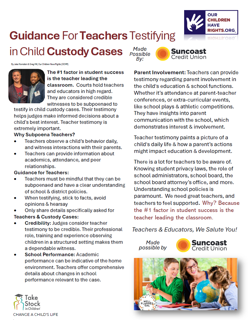 Guidance For Teachers Testifying in Child Custody Cases — Our Children ...
