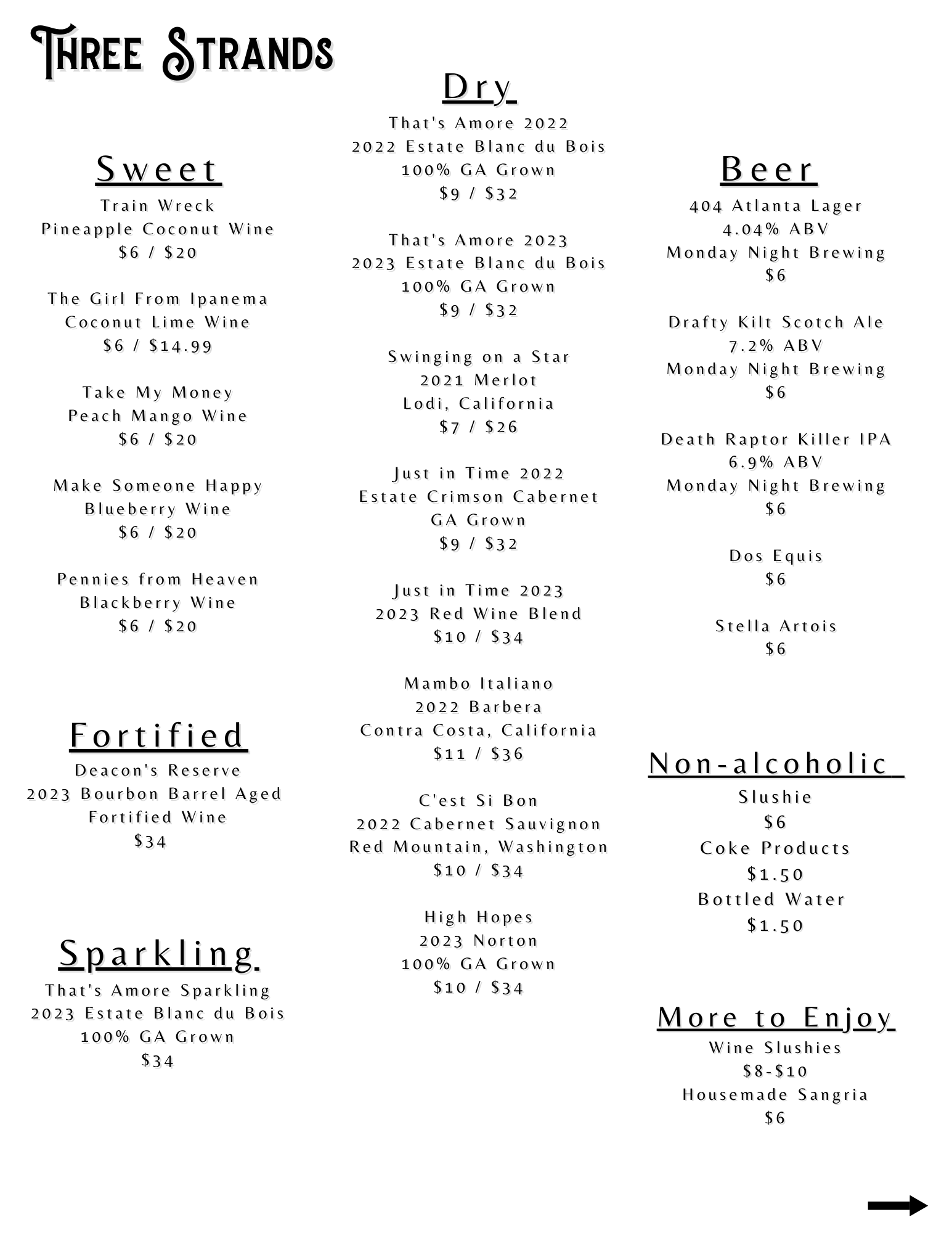 Vineyard Cafe Menu — Three Strands Vineyard and Winery