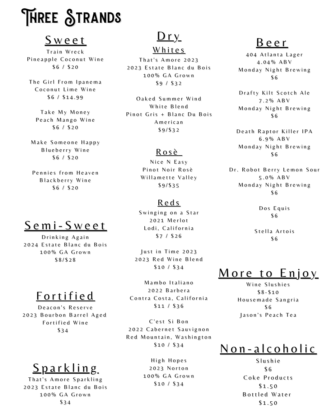 Vineyard Cafe Menu — Three Strands Vineyard and Winery