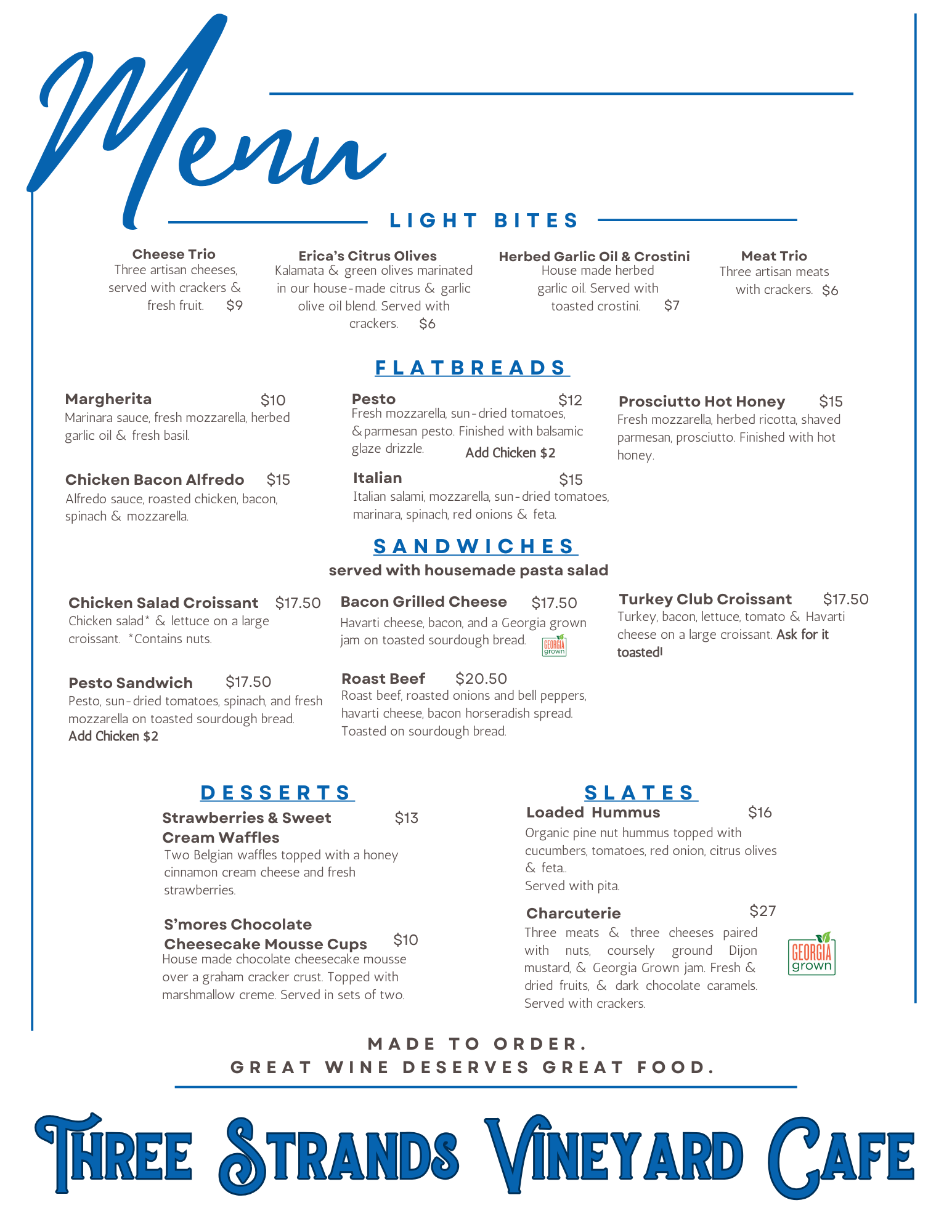 Menu 1 — Three Strands Vineyard and Winery