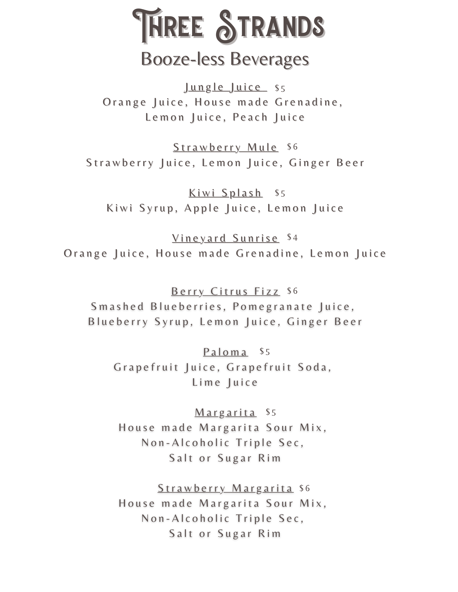 Vineyard Cafe Menu — Three Strands Vineyard and Winery