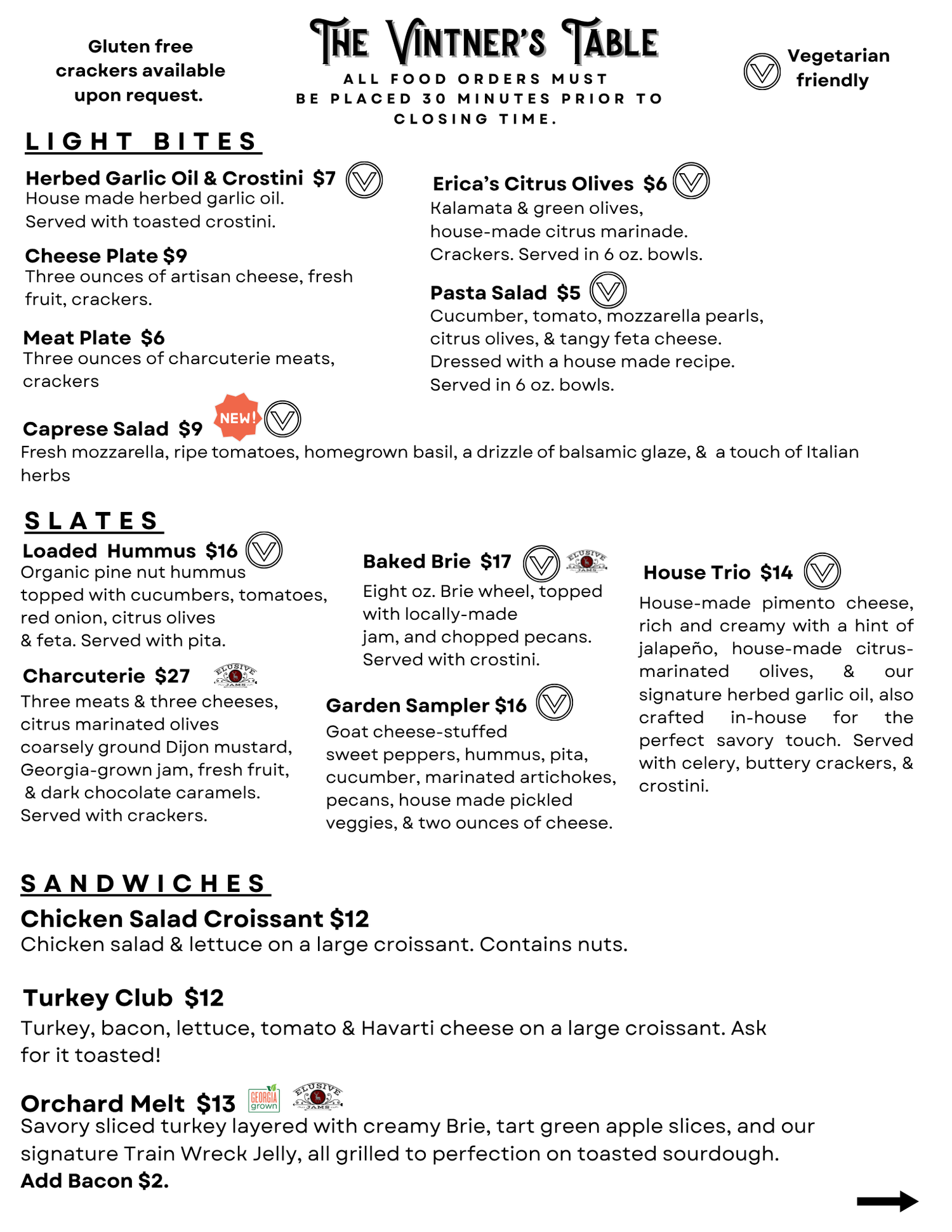 Vineyard Cafe Menu — Three Strands Vineyard and Winery