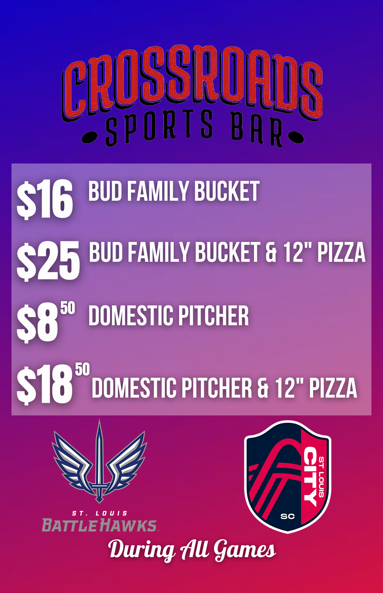 Sports Specials — Crossroads Sports Bar