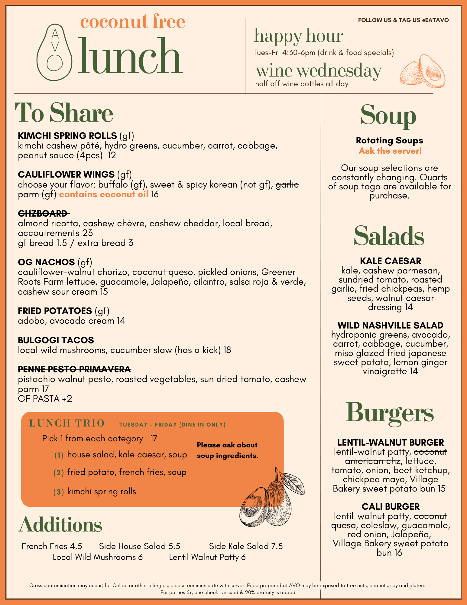 Lunch Allergy Menus — AVO