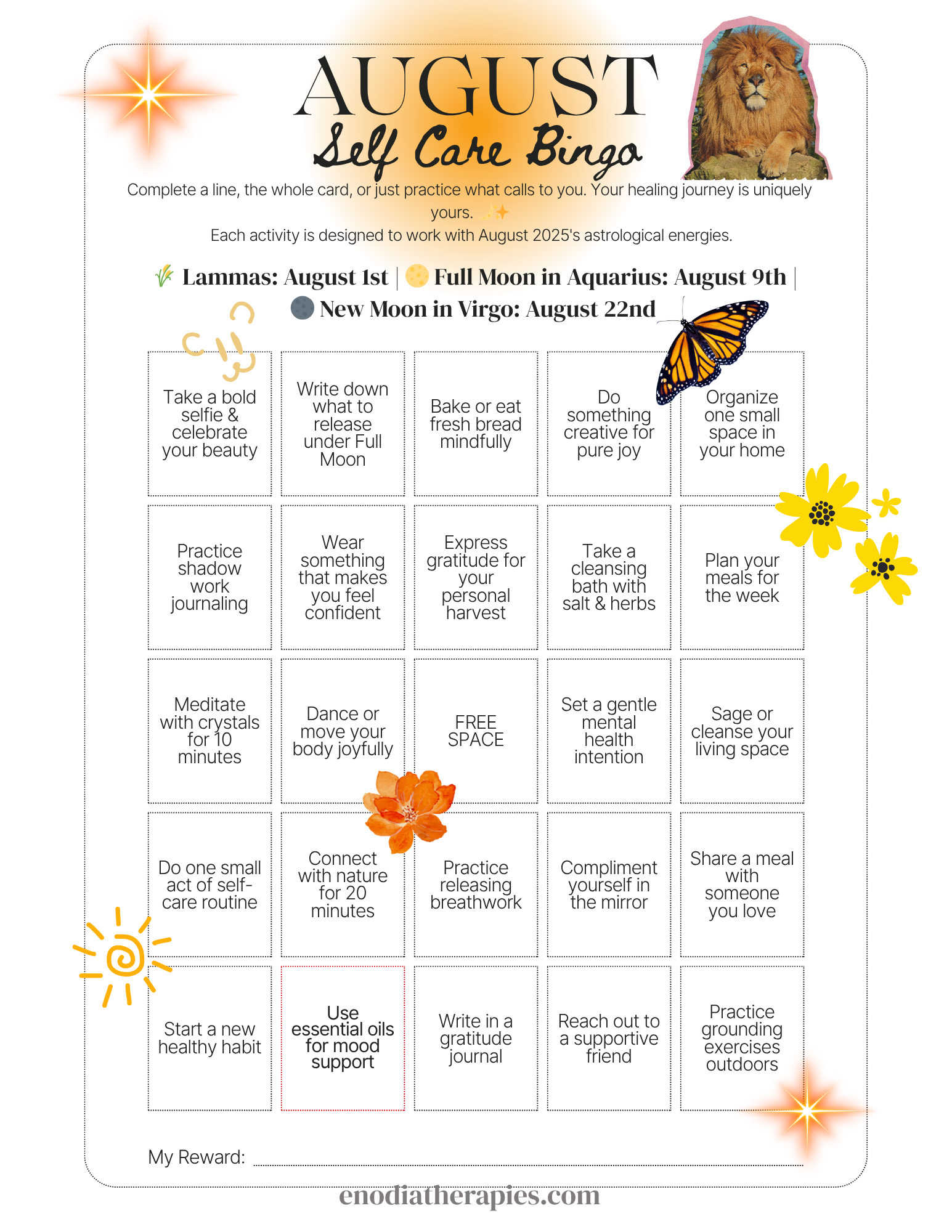 August 2025 Astro-Bingo Self Care Card! FREE DOWNLOAD — Enodia ...