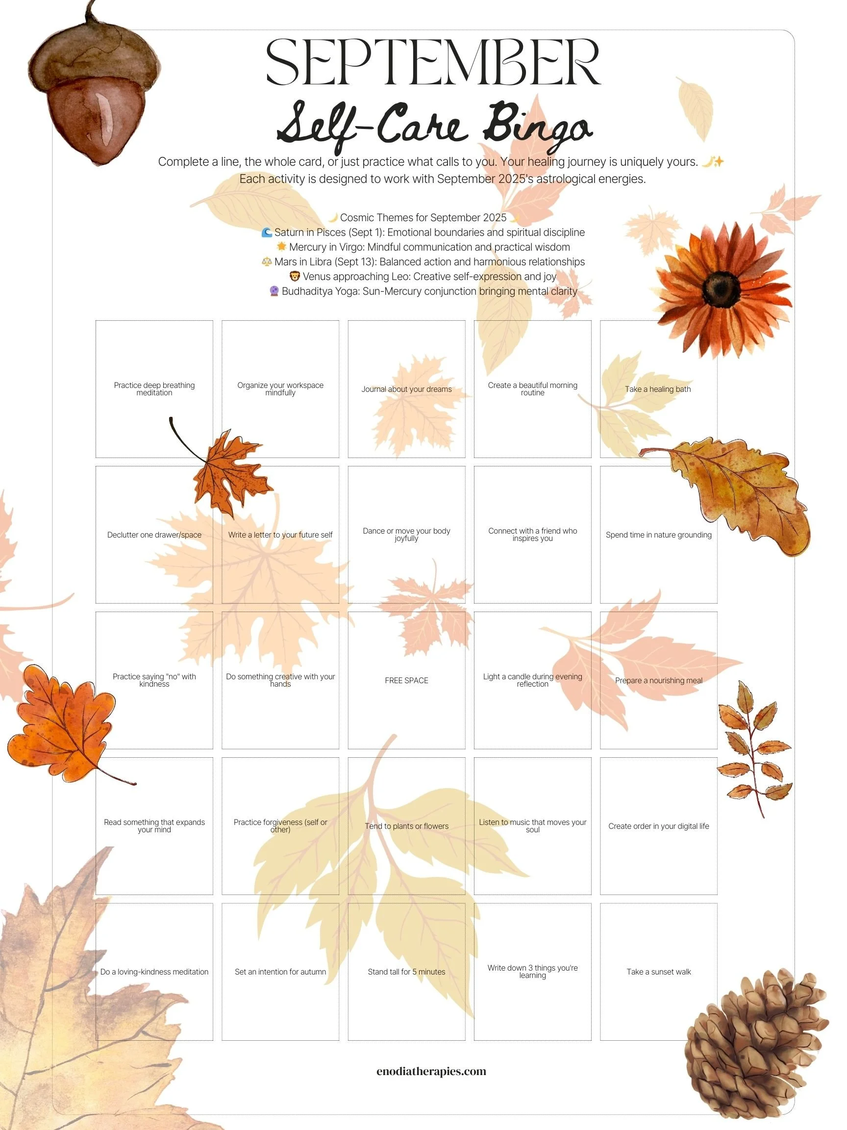 September 2025 Astro Self-Care Bingo Card! Free Download — Enodia ...