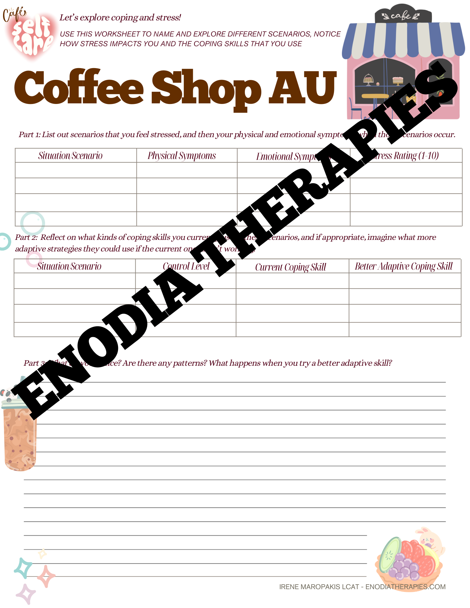 BUNDLE Cafe Series: Coping Skills Mental Health Therapy Worksheet 6 ...