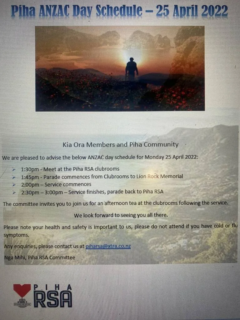 Piha RSA – ANZAC Day Parade — Piha R&R
