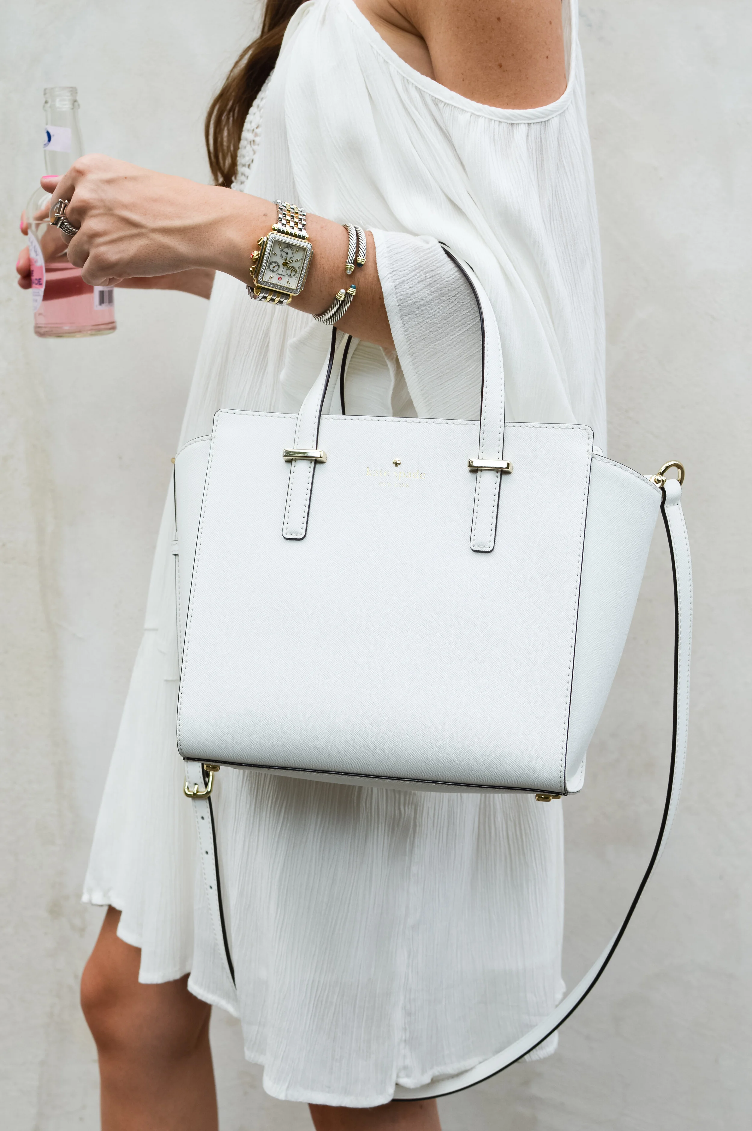 White Dress + Pink Lace Up Espadrilles — Caroline Broome