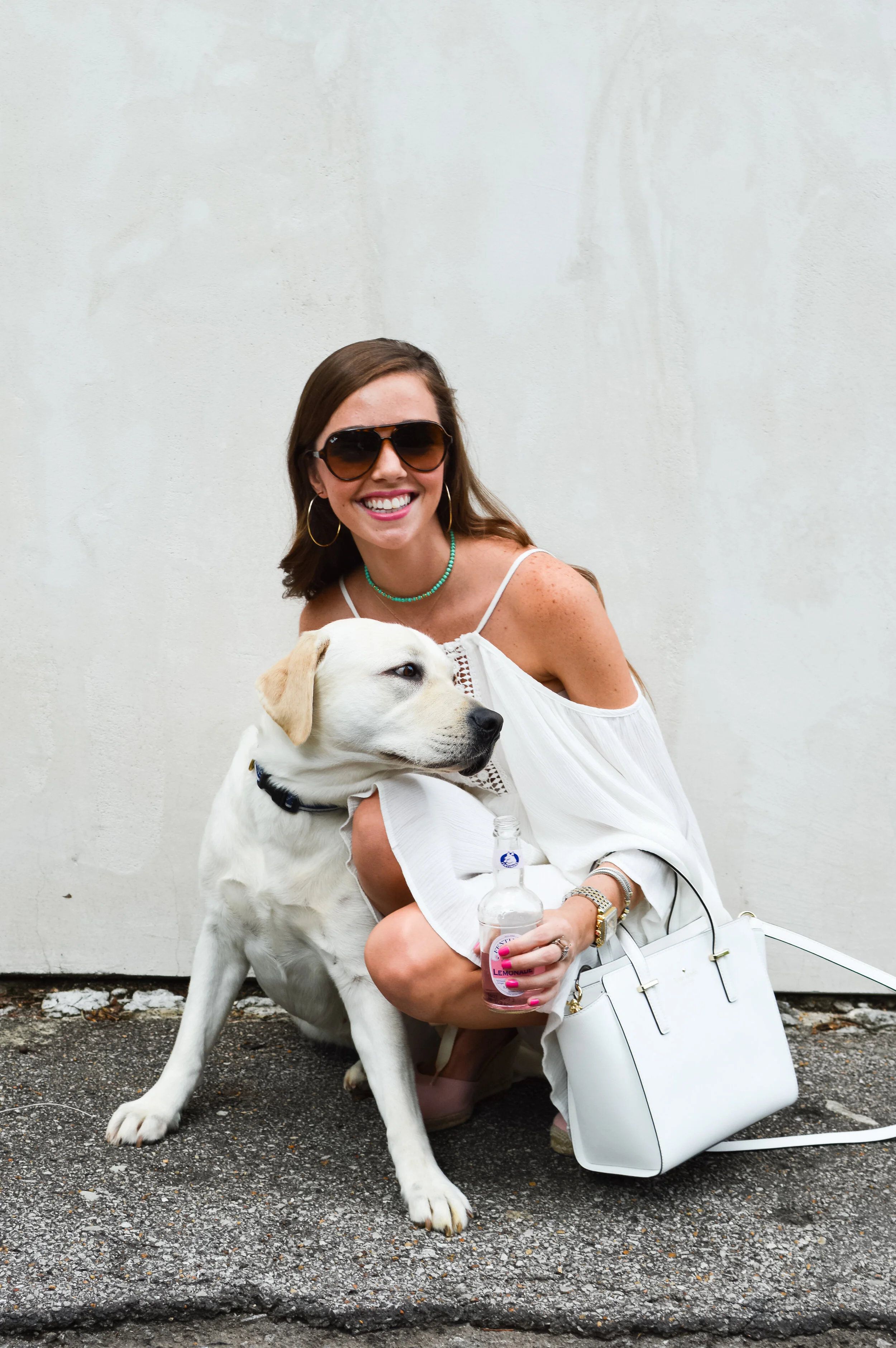 White Dress + Pink Lace Up Espadrilles — Caroline Broome