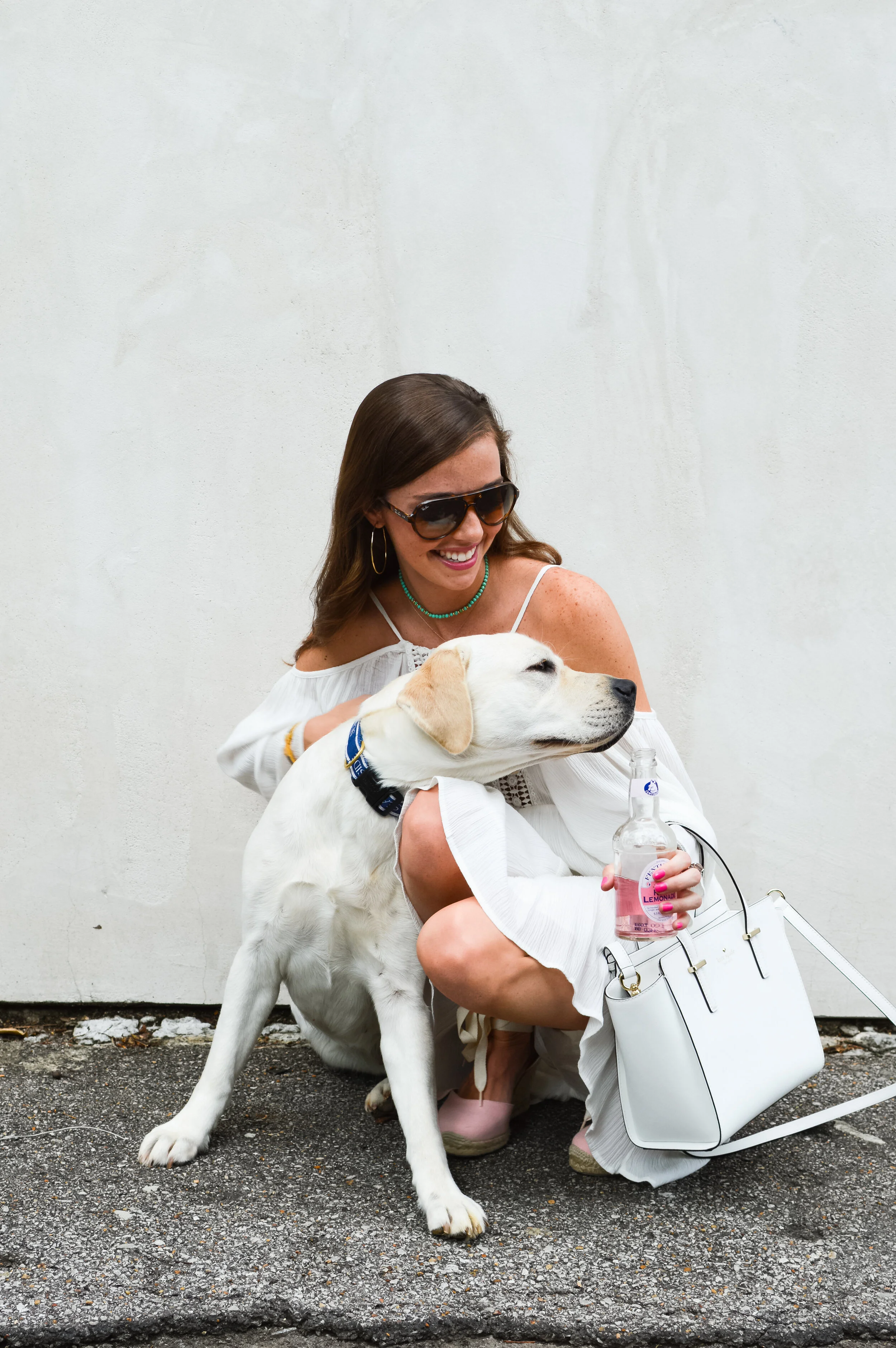 White Dress + Pink Lace Up Espadrilles — Caroline Broome
